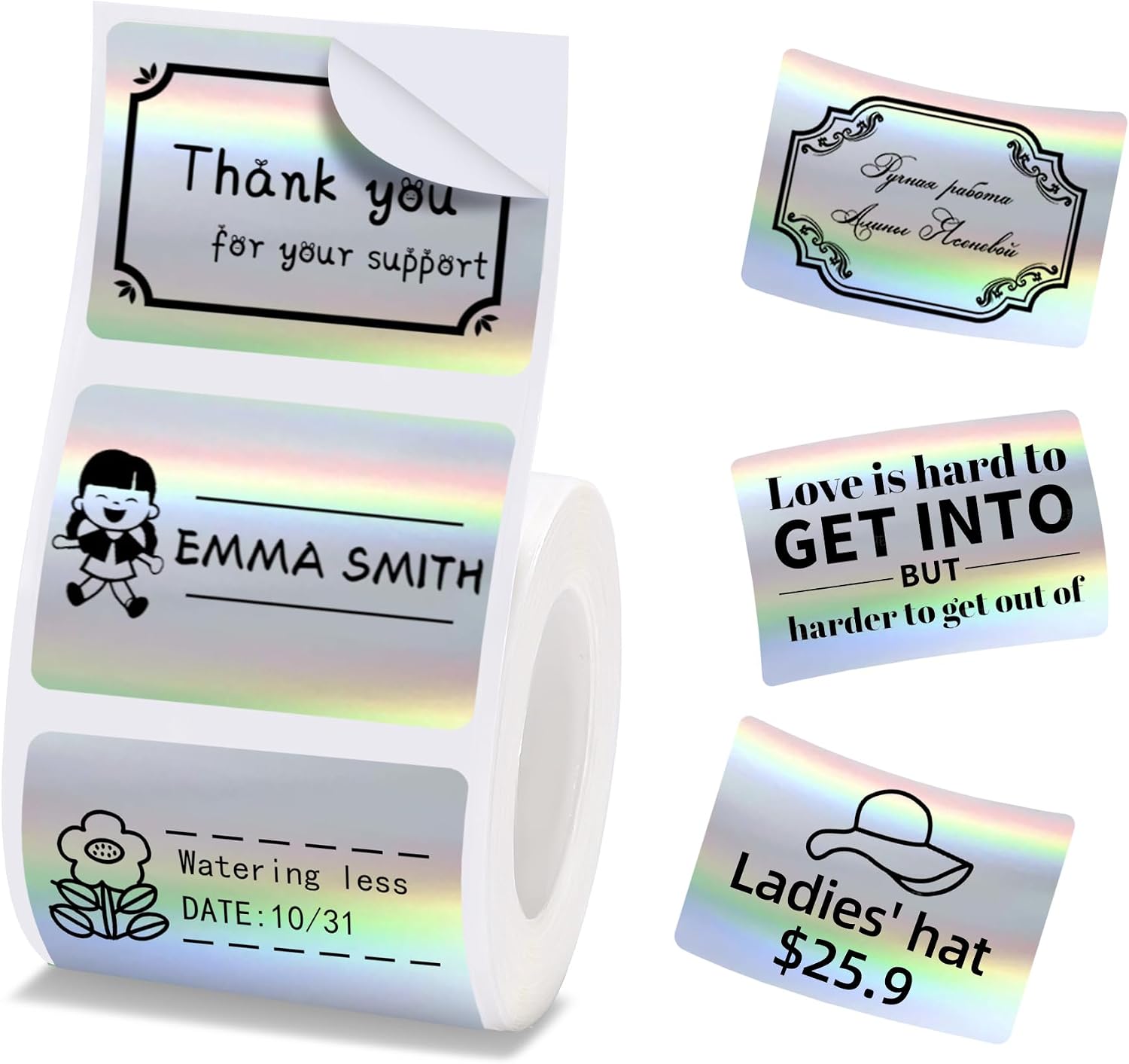 Amazon.com: Holographic Thermal Label Paper, Silver Sticker Labels for ...