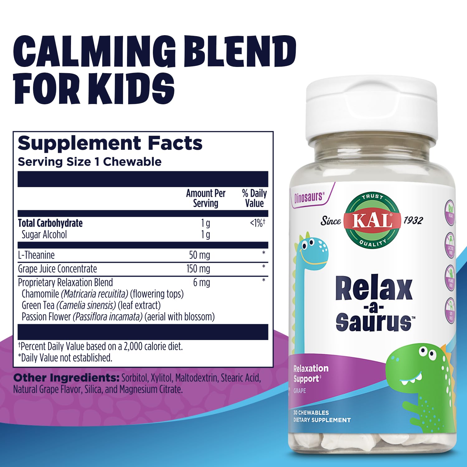 KAL Relax-a-Saurus: Suplemento para Estresse Infantil com L-Theanine e ...