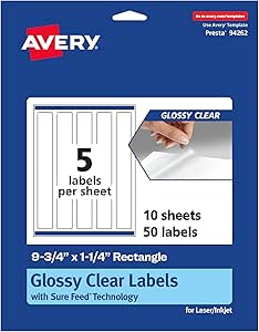 Amazon.com : Avery Glossy Clear Rectangle Labels with Sure Feed, 9.75 ...