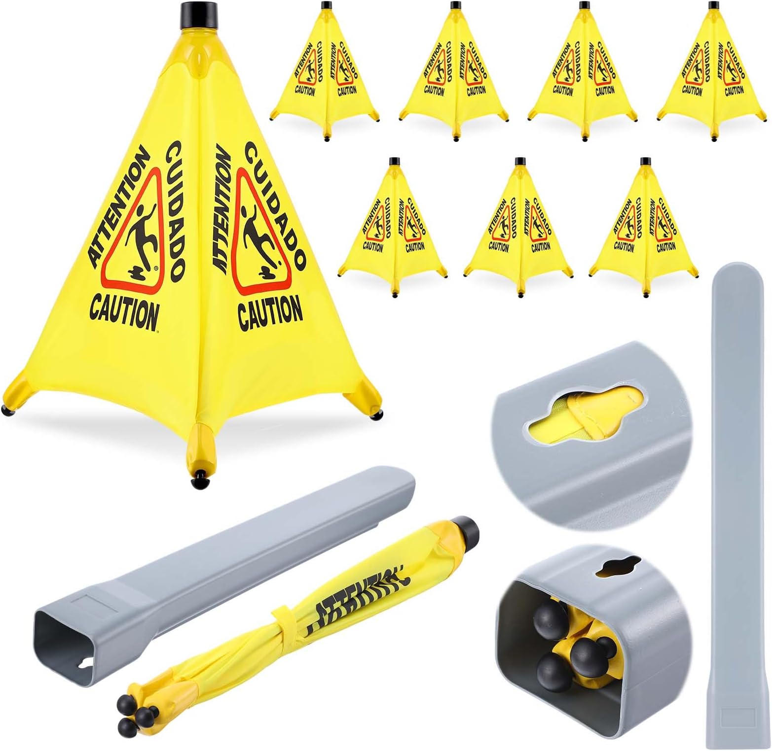 8-Packs Wet Floor Signs 20 Inch, Pop UP Bilingual Yellow Caution Wet ...