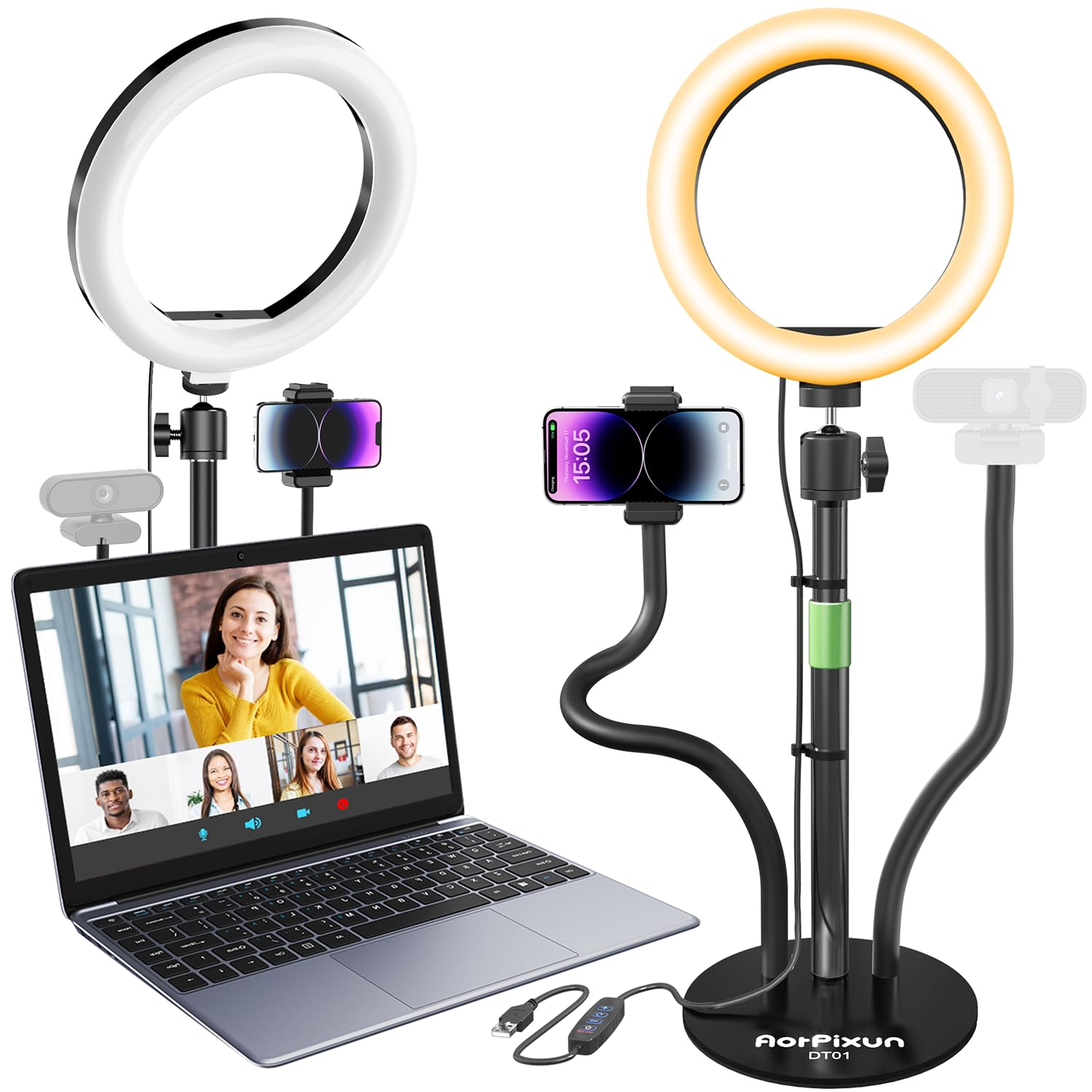 Amazon.com : AorPixun Desk Ring Light with Stand & Phone Holder 10 ...