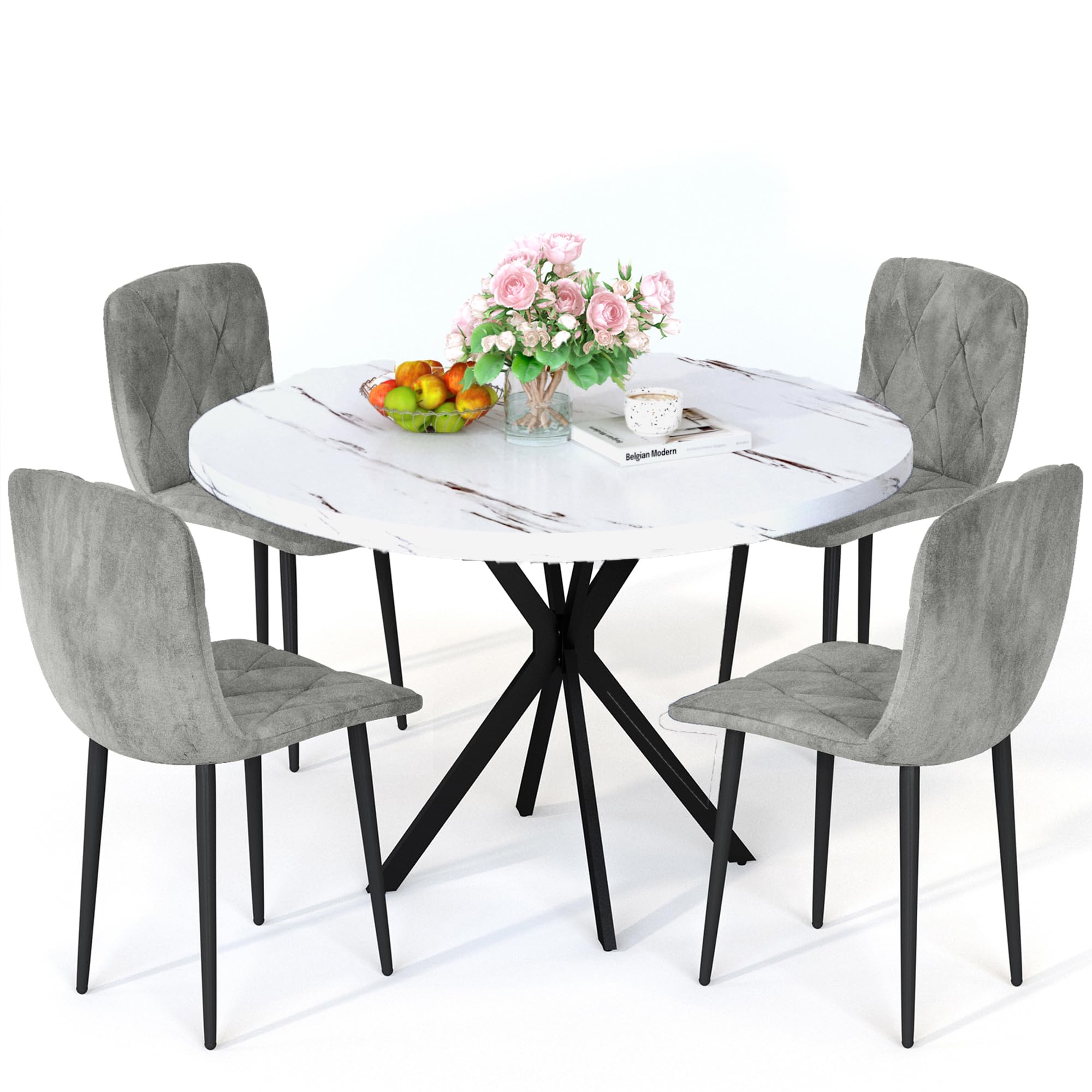 Amazon.com - Recaceik Round Dining Table Set for 4, 39" Round Table ...