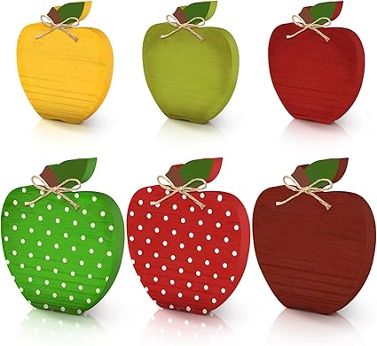 Amazon.com: Yalikop 6 Pcs Thanksgiving Wooden Apples Decor Apples ...