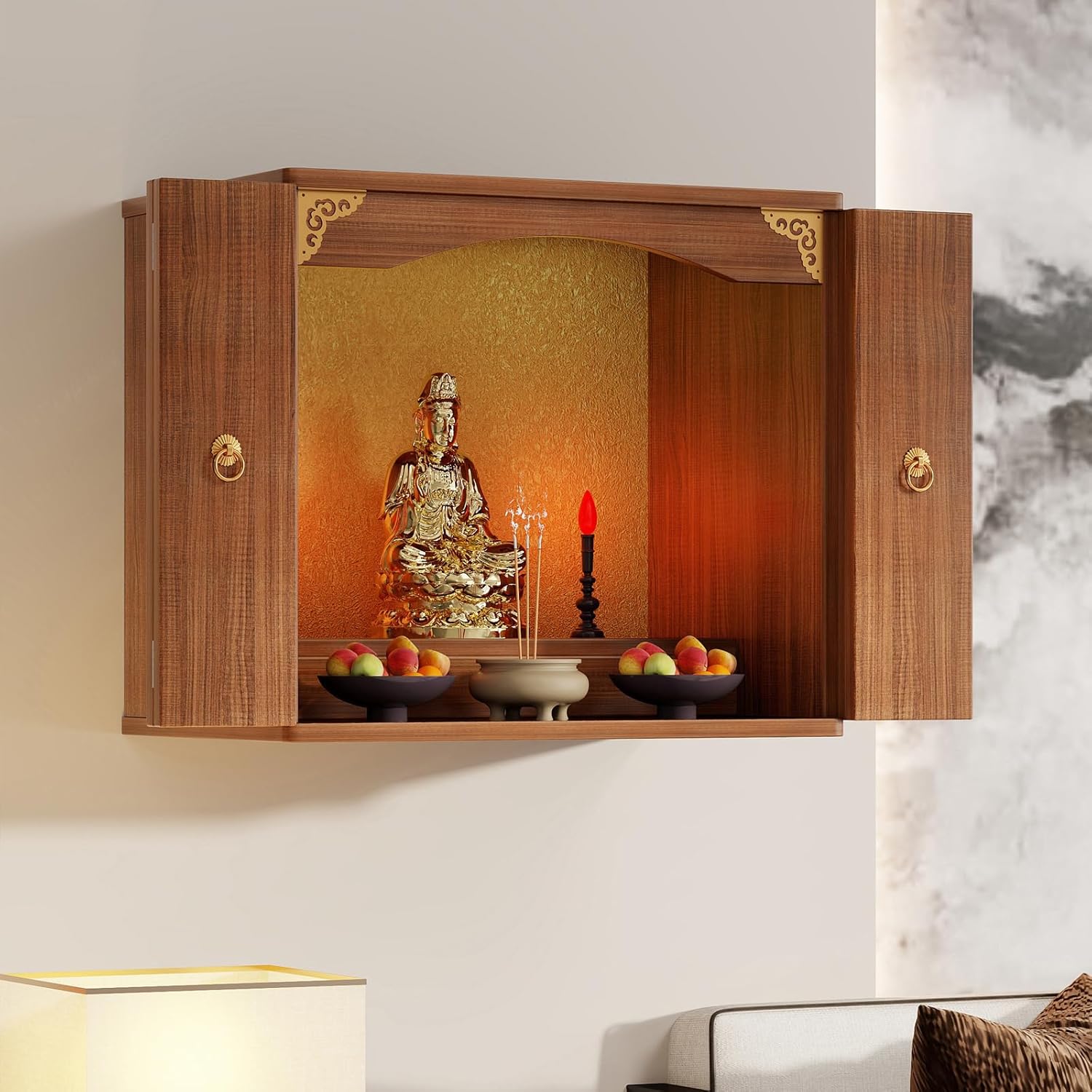 Amazon.com: VinLeap Wall-Mounted Altar Table, Chinese Buddhist Altar Shelf with Door, Niche ...