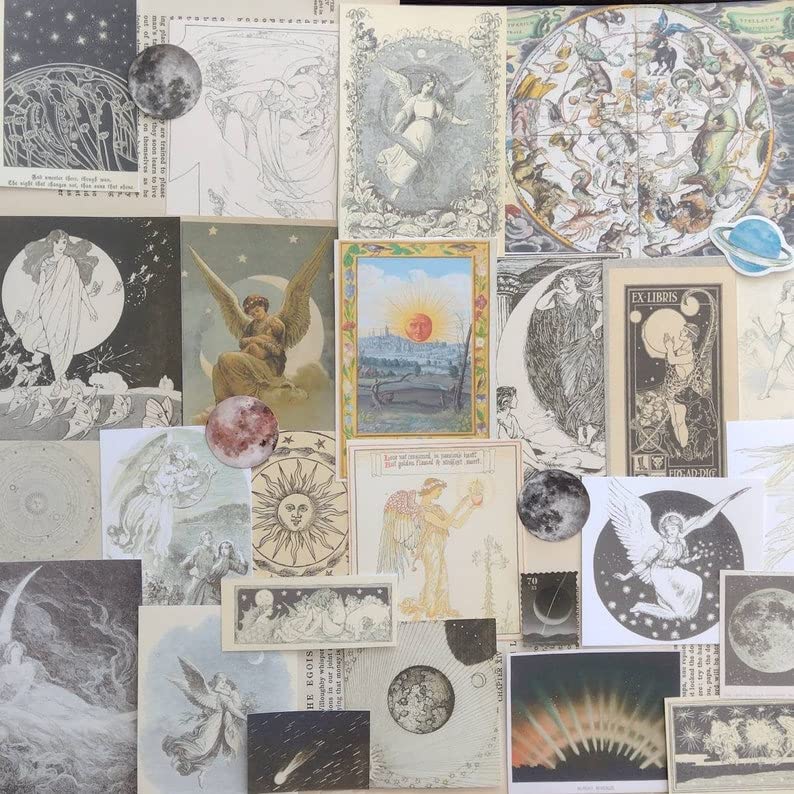 Celestial lunar moon Ephemera pen pal kit - vintage papers - junk ...