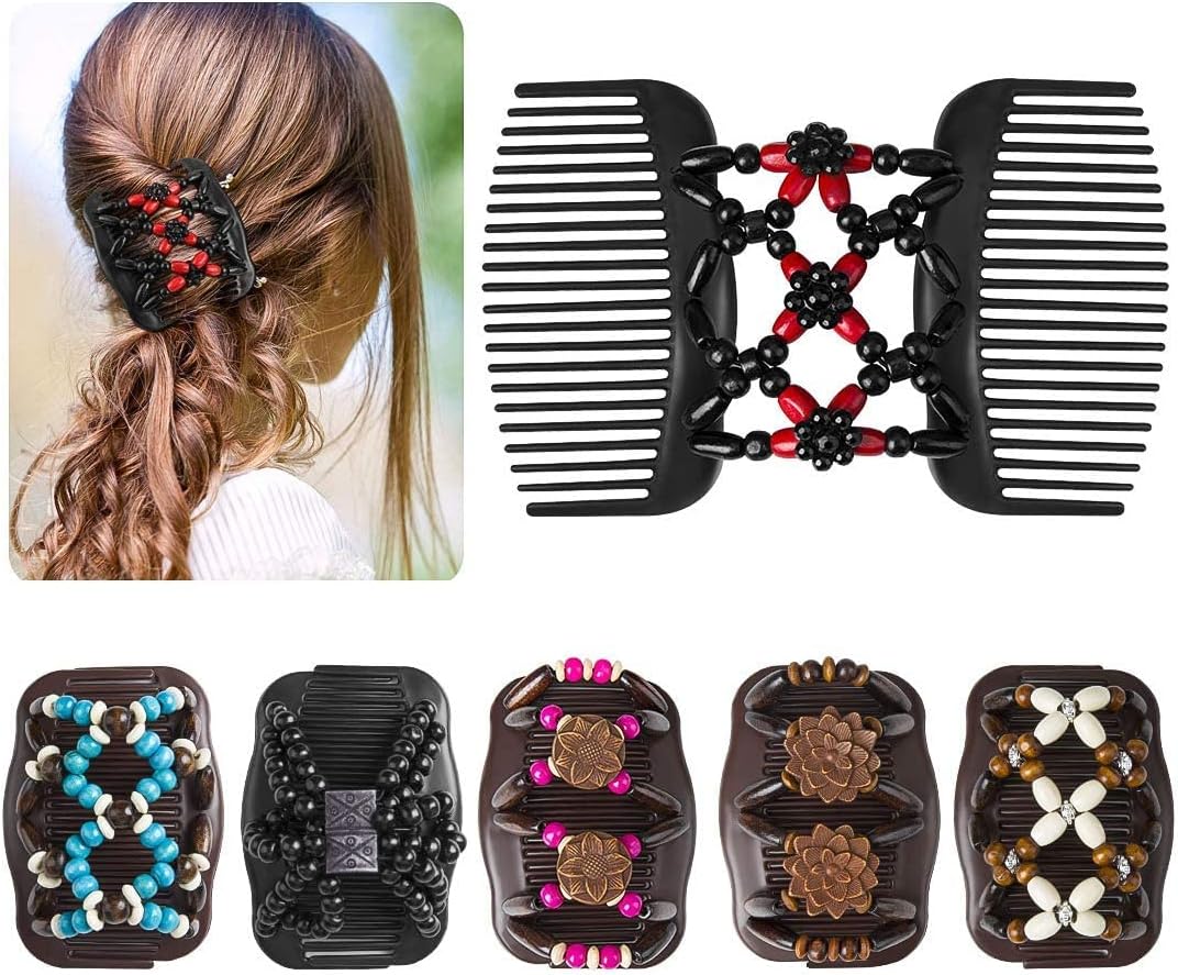 6 Pieces Beads Hair Combs Magic Elastic Hair Double Clips for Women ...
