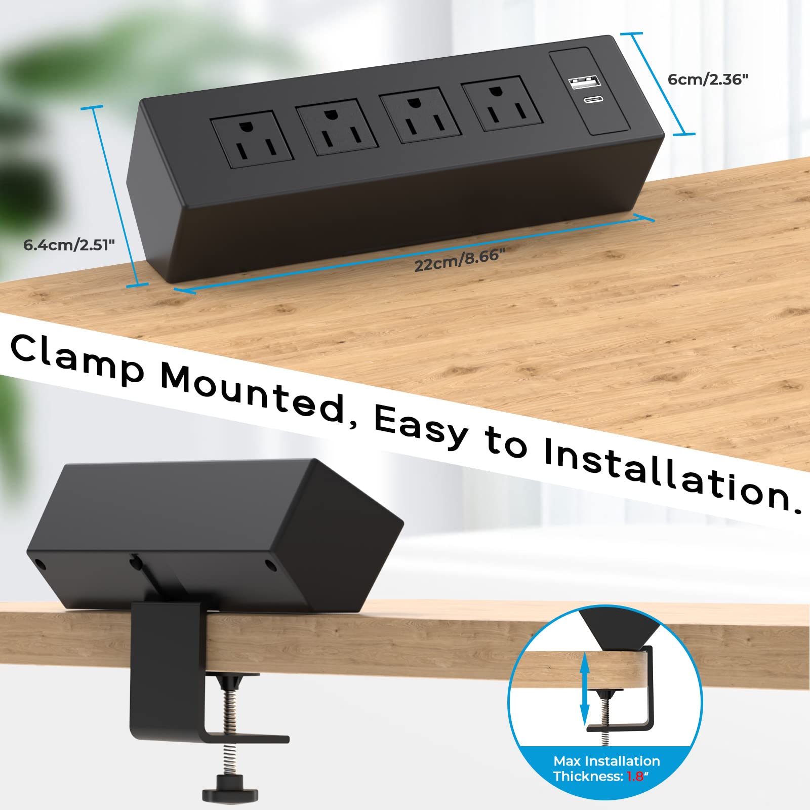 Desk Power Strip with USB C, Haylink Desk Clamp Power Strip with 4 AC ...