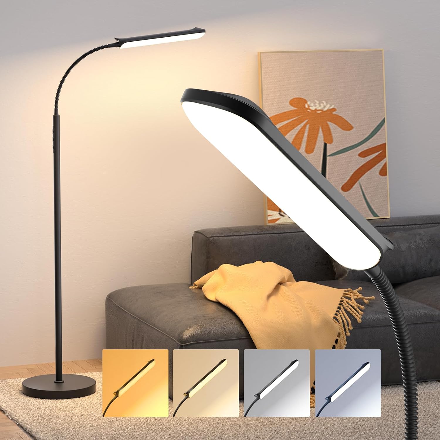 LED Floor Lamp, 4 Brightness Levels Touch Control Reading Floor Lamps ...