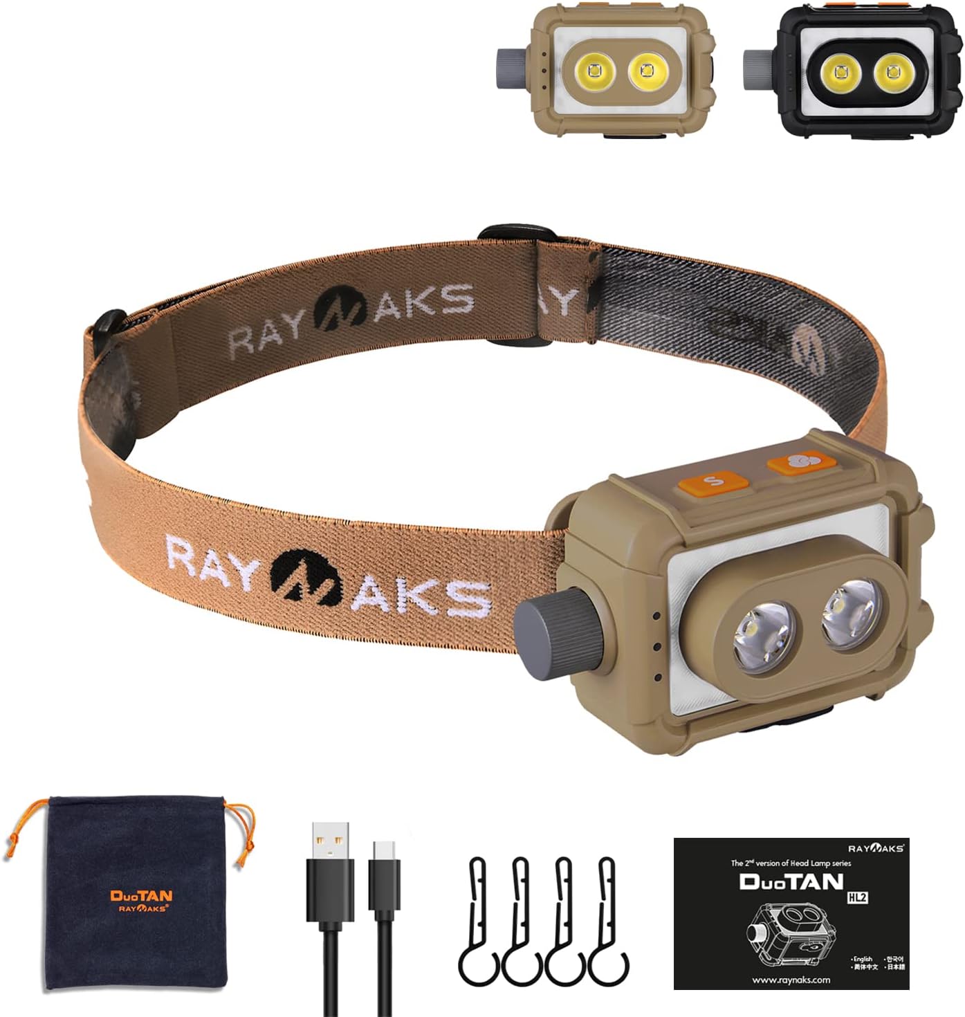 Amazon.co.jp: RAYNAKS(レイナック) OSRAM P9x2 LED ヘッドランプ DuoTAN HL2 充電式 USB ...