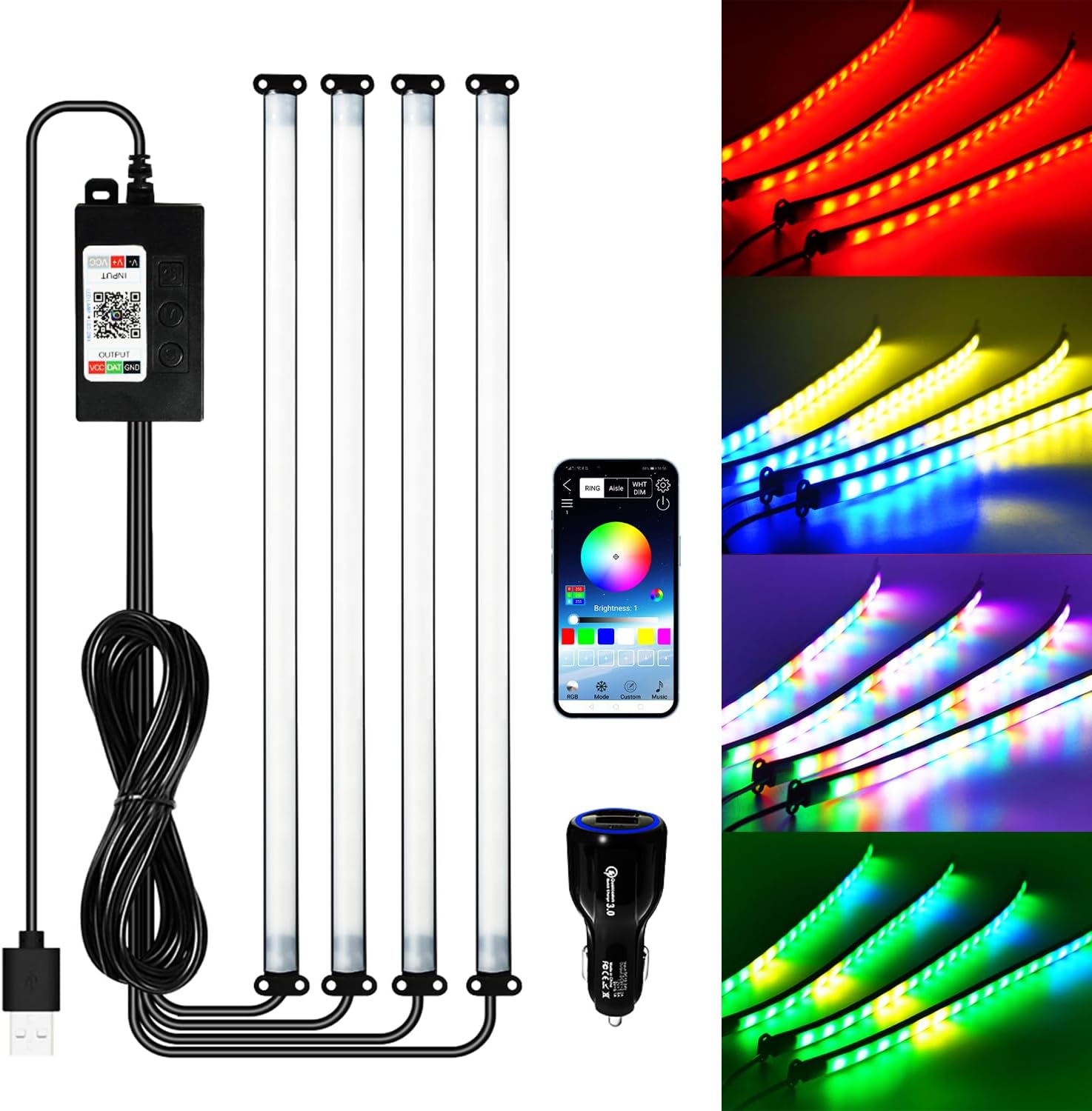 Amazon.com: GZ5CG Car Led Interior Light Strip 72LEDs Under Dash Foot ...