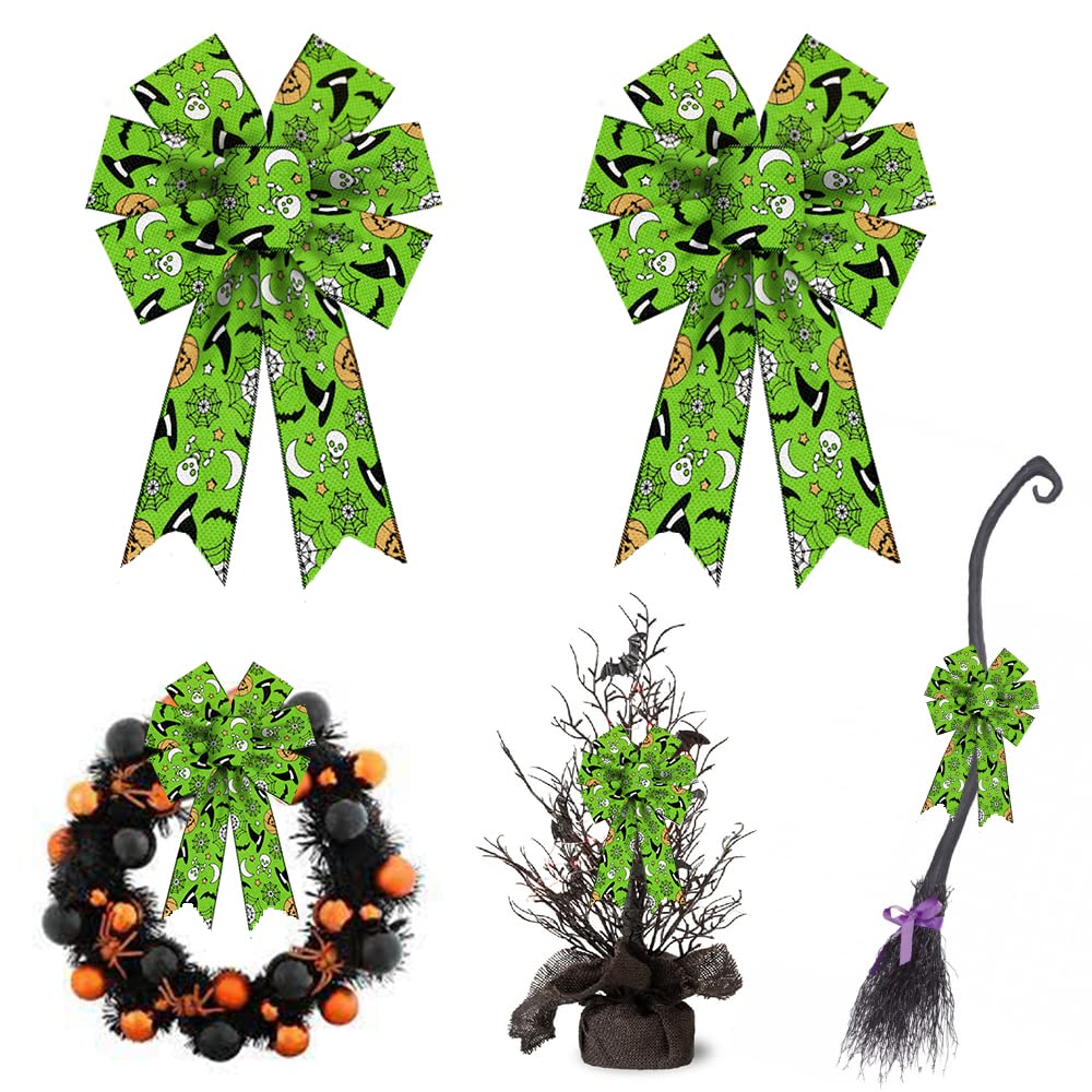 Amazon.com: 2PCS Halloween Wreath Bows, Green Bows for Wreath Rustic ...