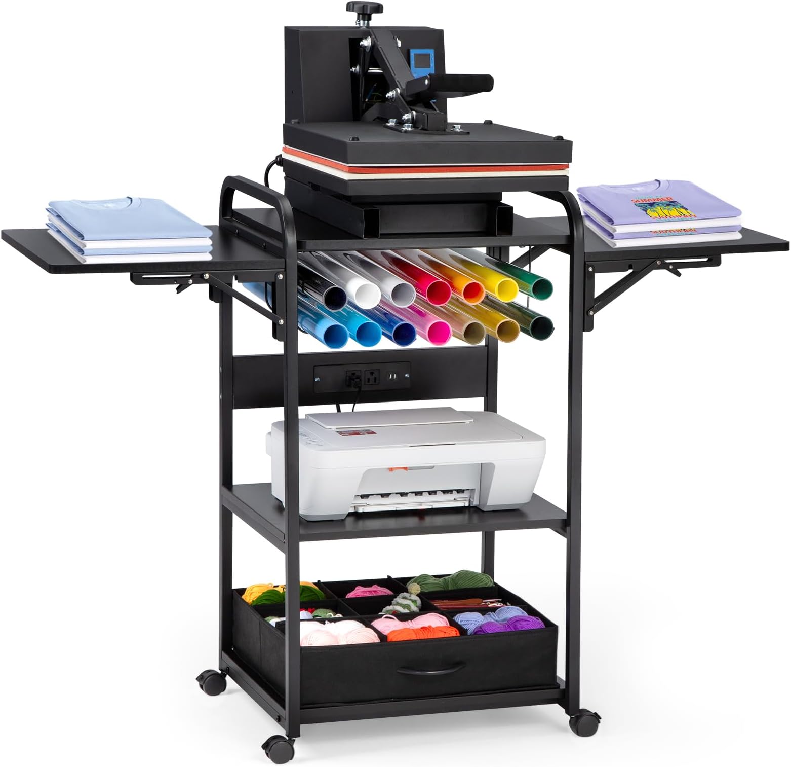 Amazon.com: OLBRUS 3 Tier Movable Heat Press Table with Folding Shelf ...