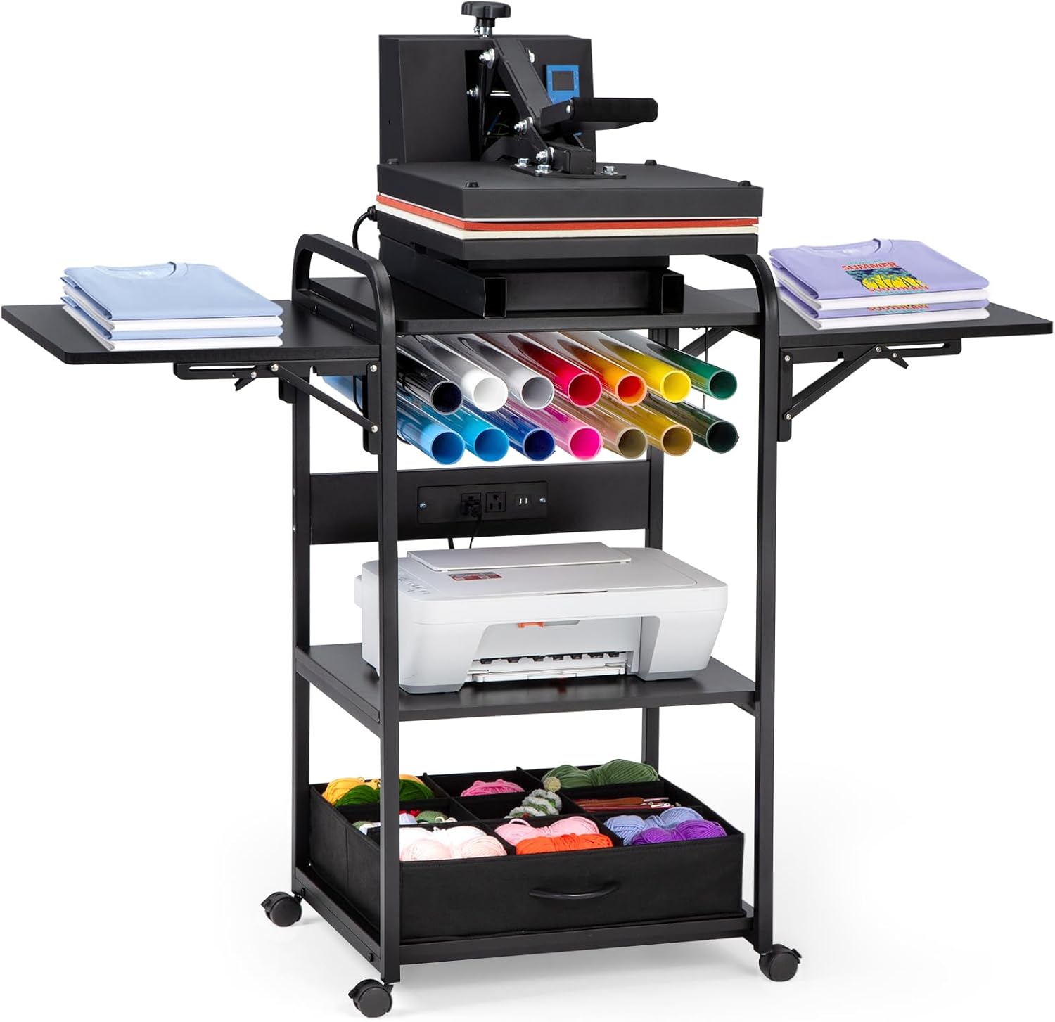 Amazon.com: OLBRUS 3 Tier Movable Heat Press Table with Folding Shelf ...