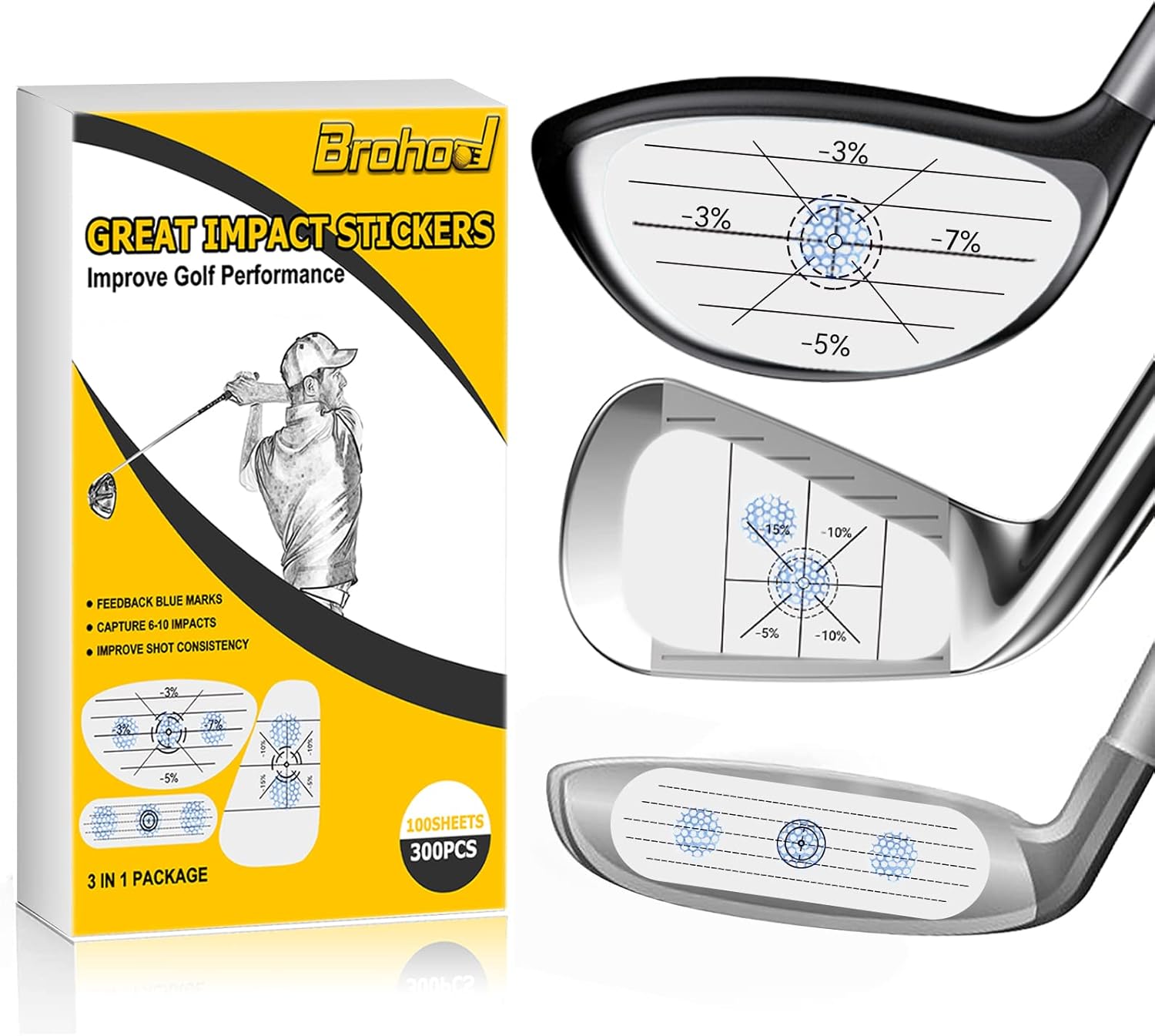 Amazon.com : Golf Impact Tape Set 300 Pcs, Self-Teaching Sweet Spot and ...