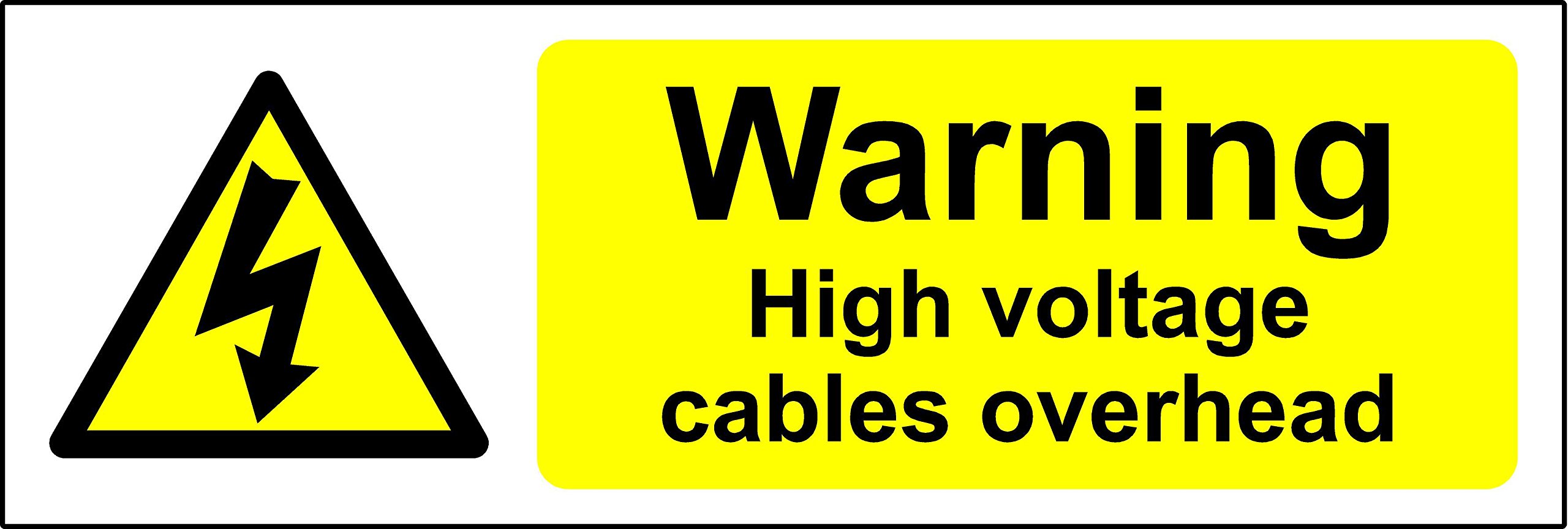 Warning High voltage cables overhead Safety sign - Self adhesive ...