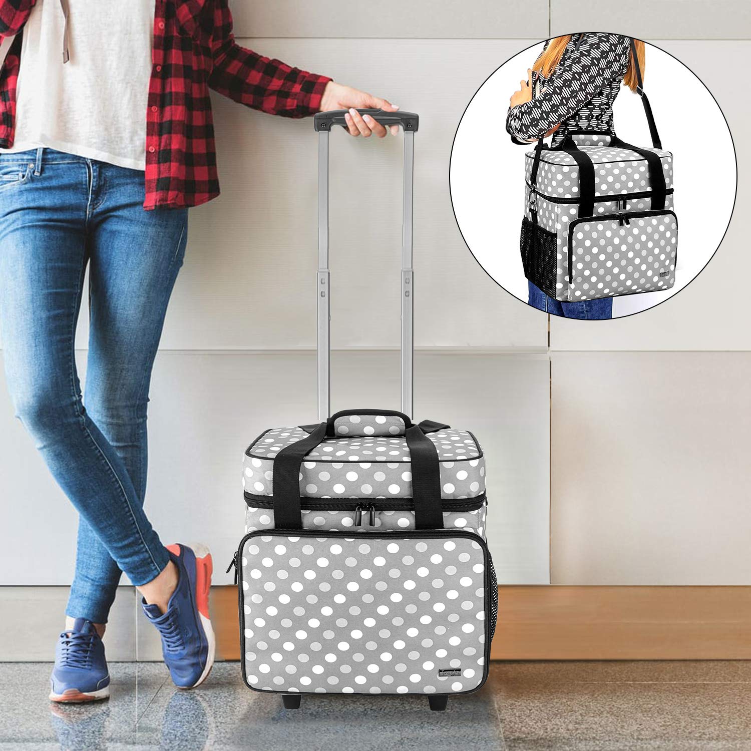 LUXJA Overlock Sewing Machine Case with Detachable Dolly, Serger Case ...