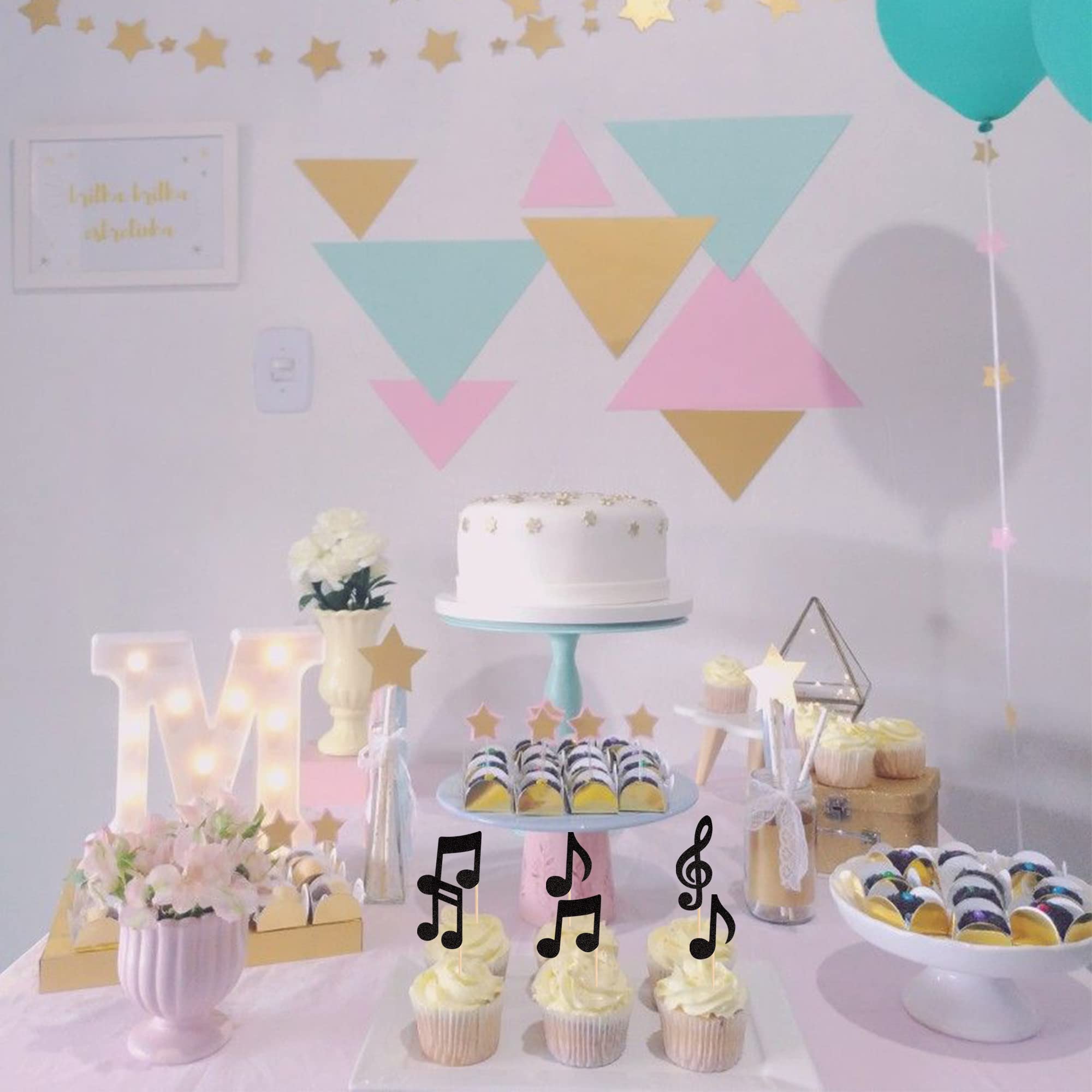 Snapklik.com : 24 PCS Music Notes Cupcake Toppers Black Glitter Musical ...