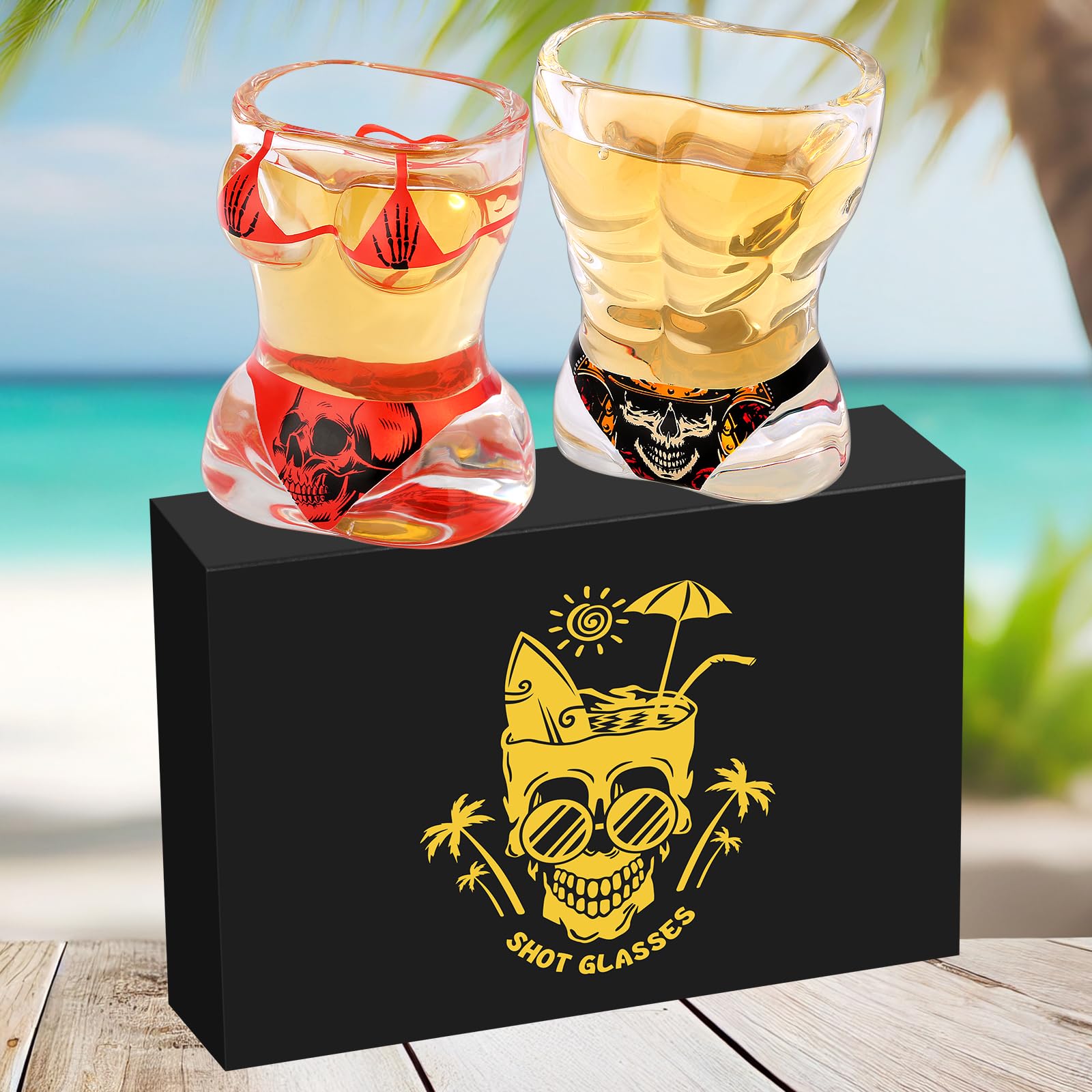 Amazon.com | Muscle Man & Bikini Glass Shot Glasses, Reusable Skull ...