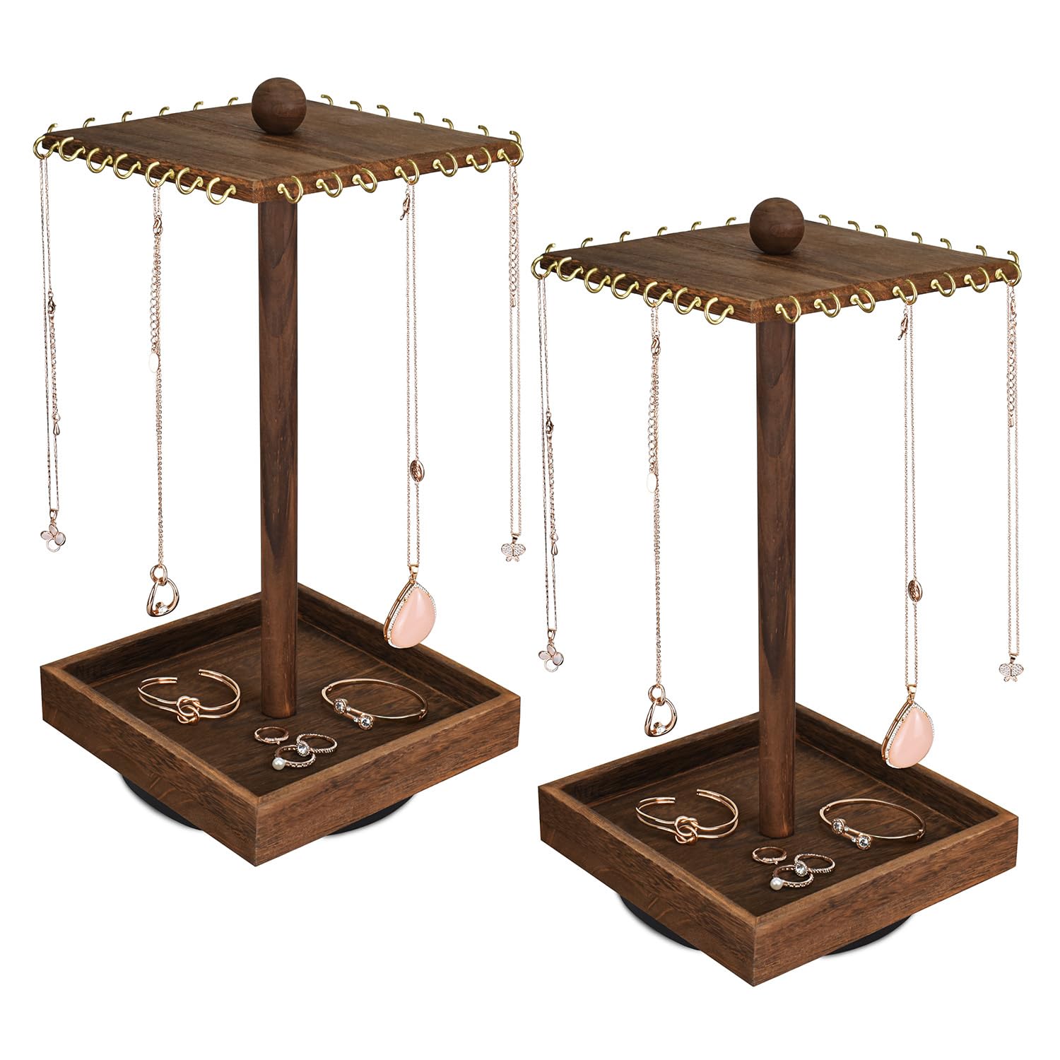 Amazon.com: Ikee Design 2 Pcs Set Wooden Rotating Jewelry Display Stand ...