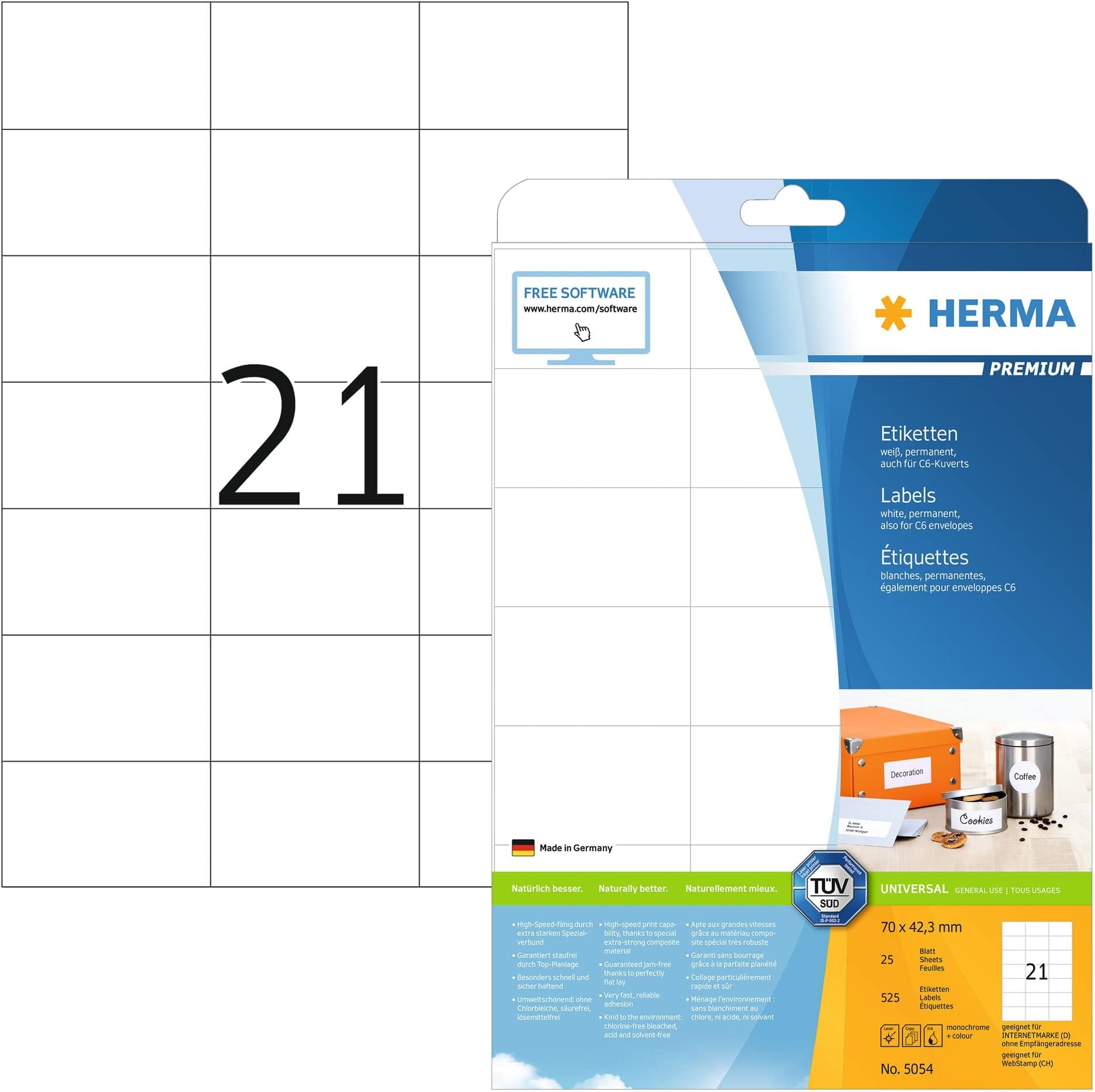 Universal Etiketten 70 x 42,4 mm selbstklebend weiß bedruckbar - 2100 Adressetiketten Labels auf ...