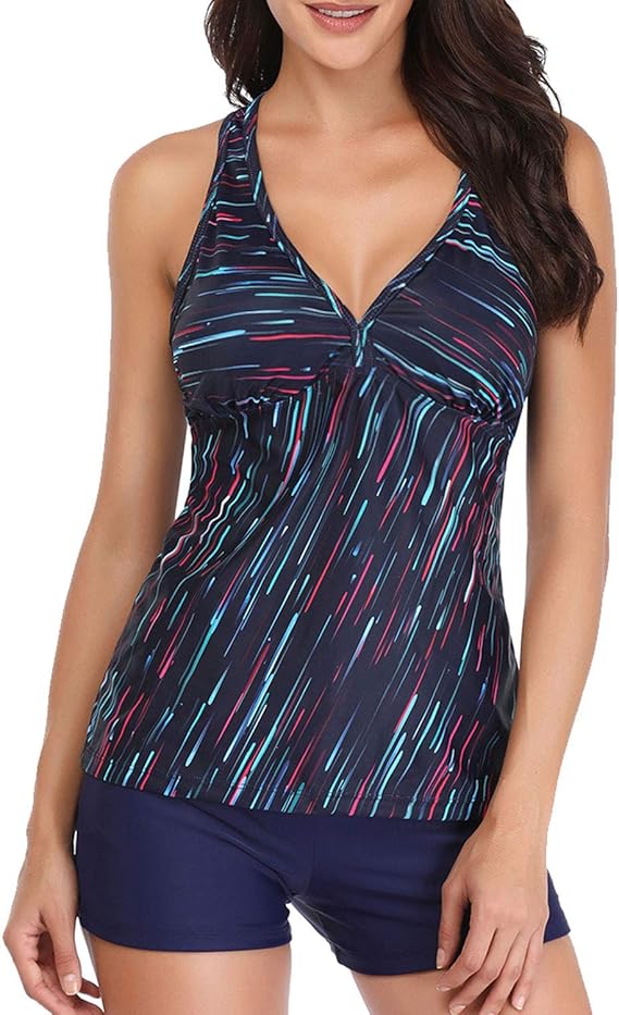 Amazon.com: Tempt Me Women Two Piece Swimsuit Tankini Tops with Shorts ...