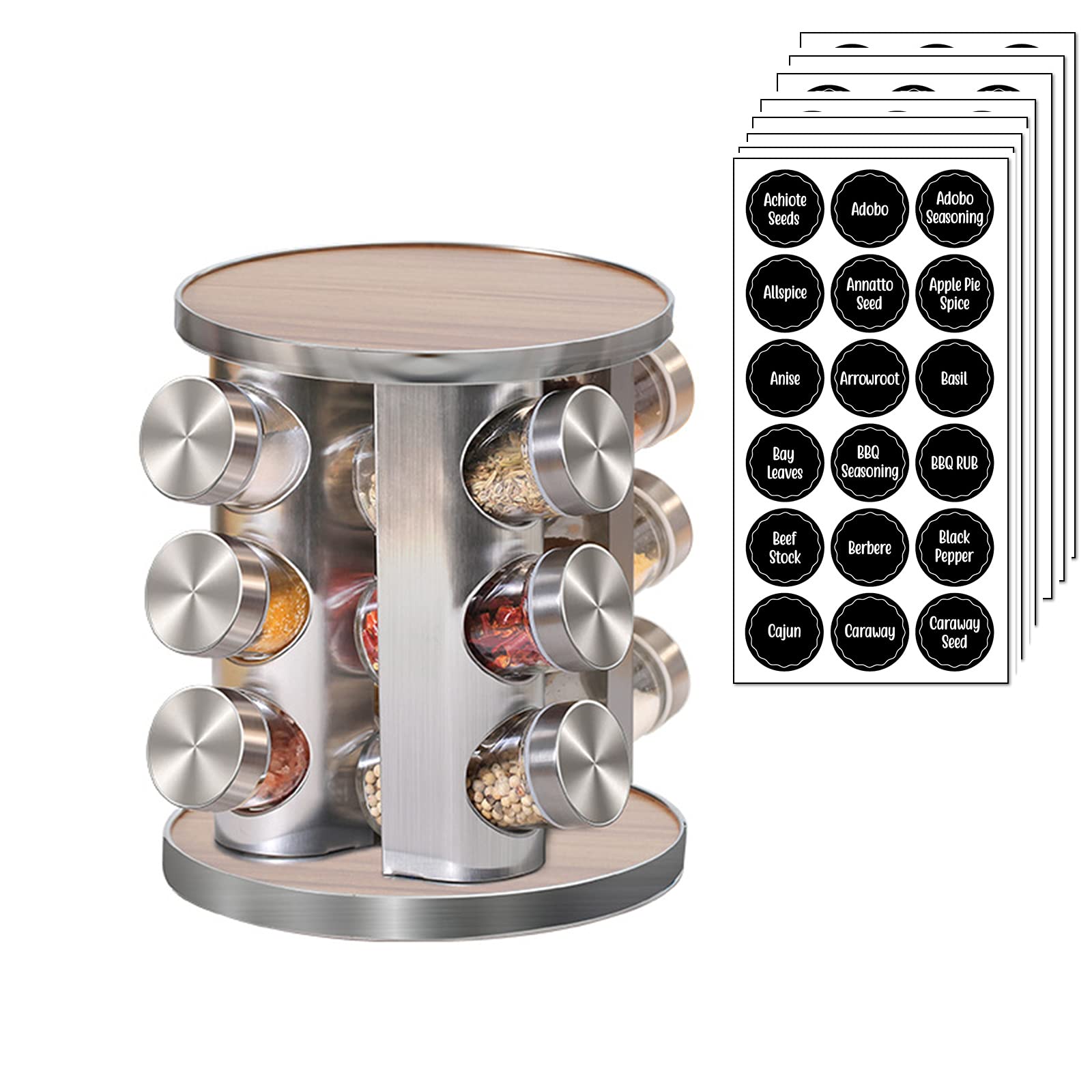 Buy MKNZOME Spice Rack, 360° Rotating Shelves, 304 Stainless Steel ...