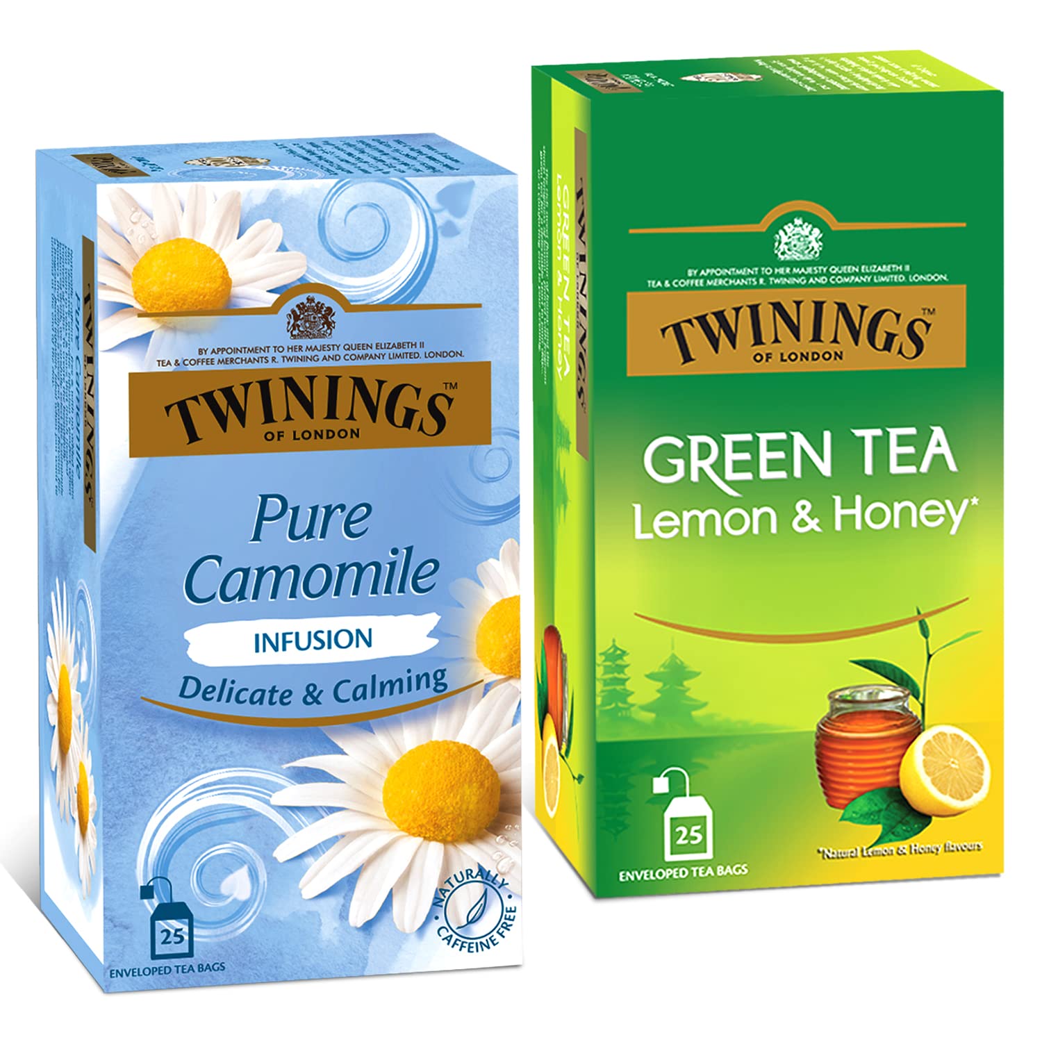 Twinings Green Lemon & Honey & Pure Camomile Tea, Green & Herbal ...