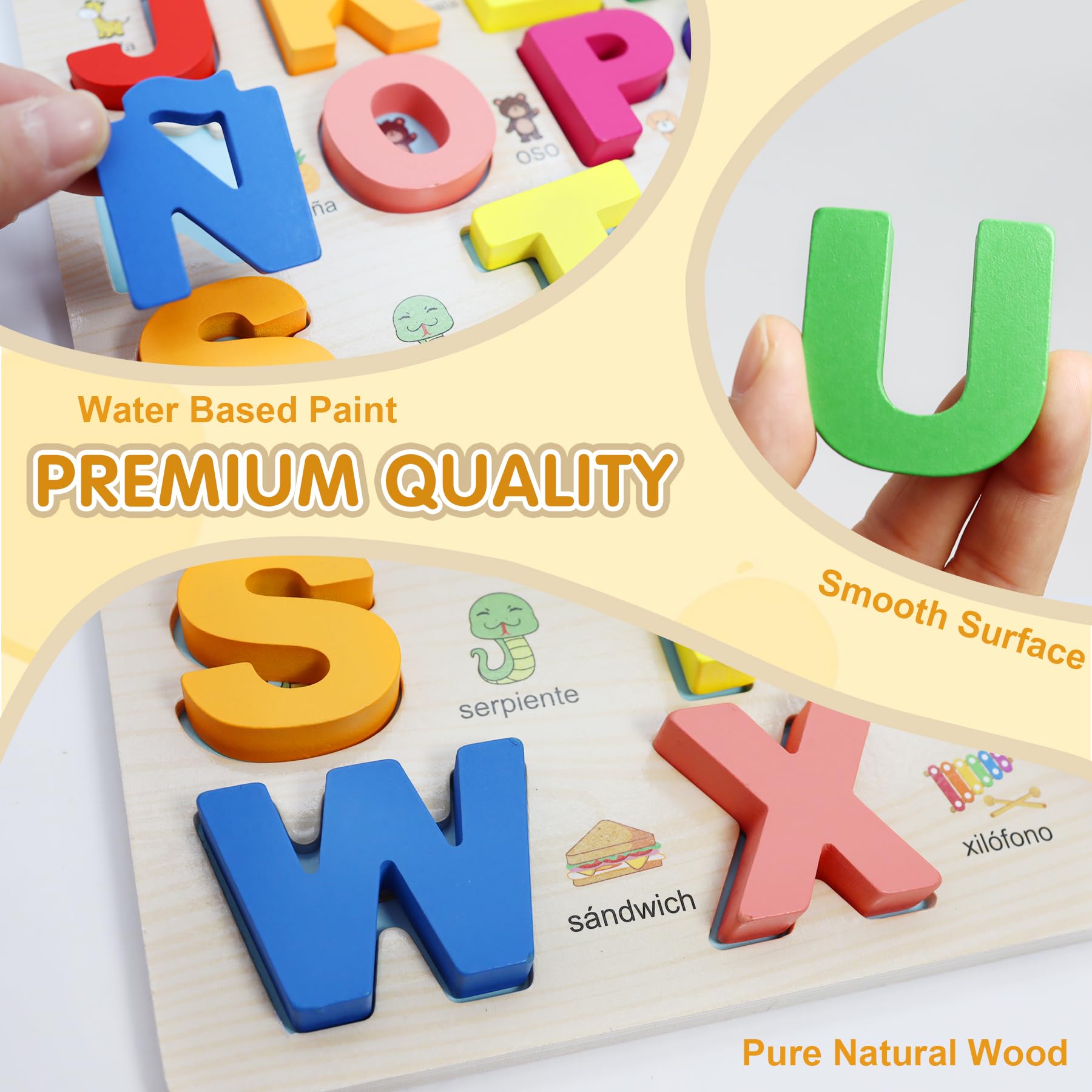 Snapklik.com : MAYAPHILOS Wooden Alphabet Puzzle, Learn Spanish For Kids