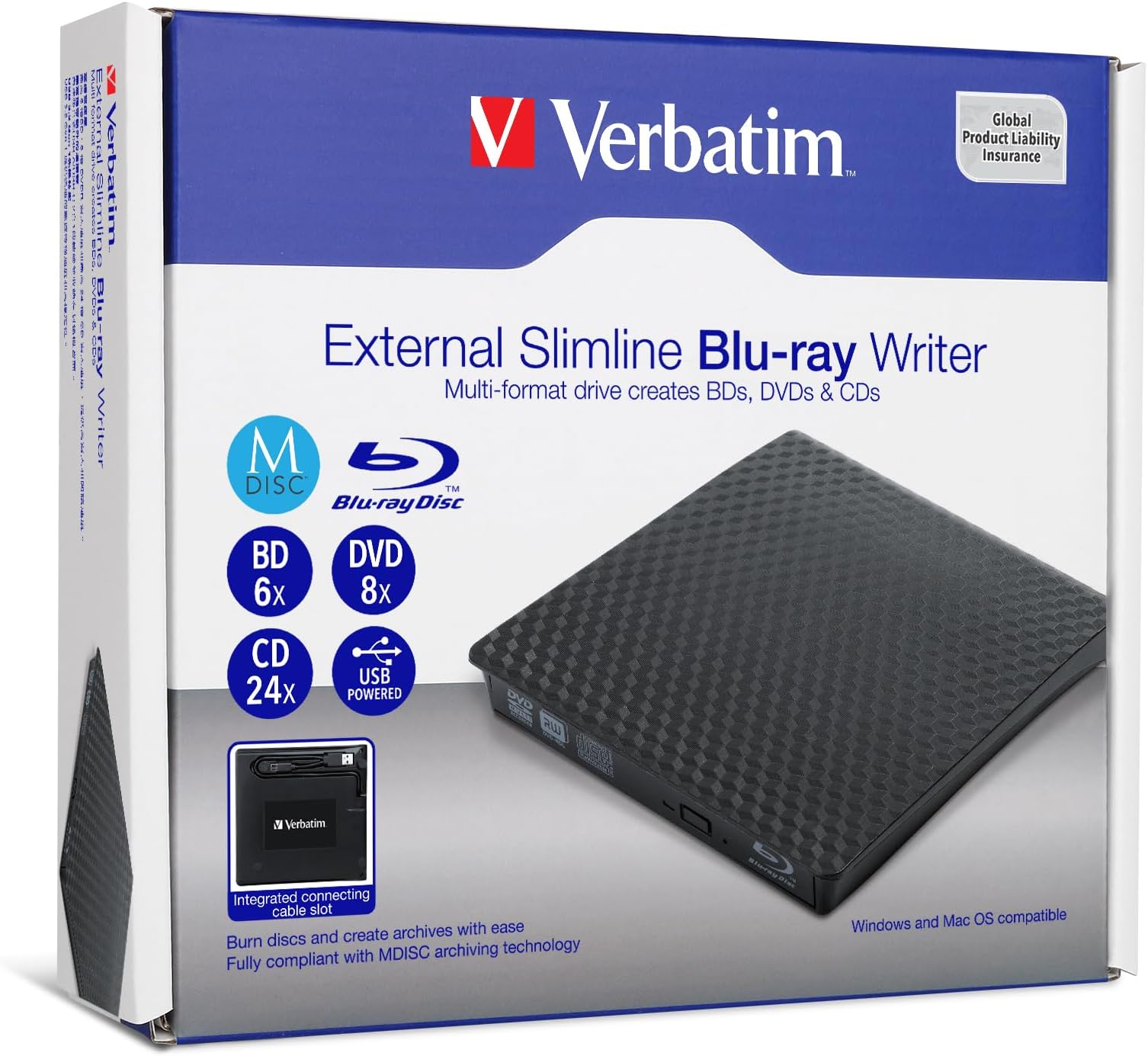 Verbatim 66718 External Slimline Blu-ray Writer USB 3.2 Gen 1 for M ...