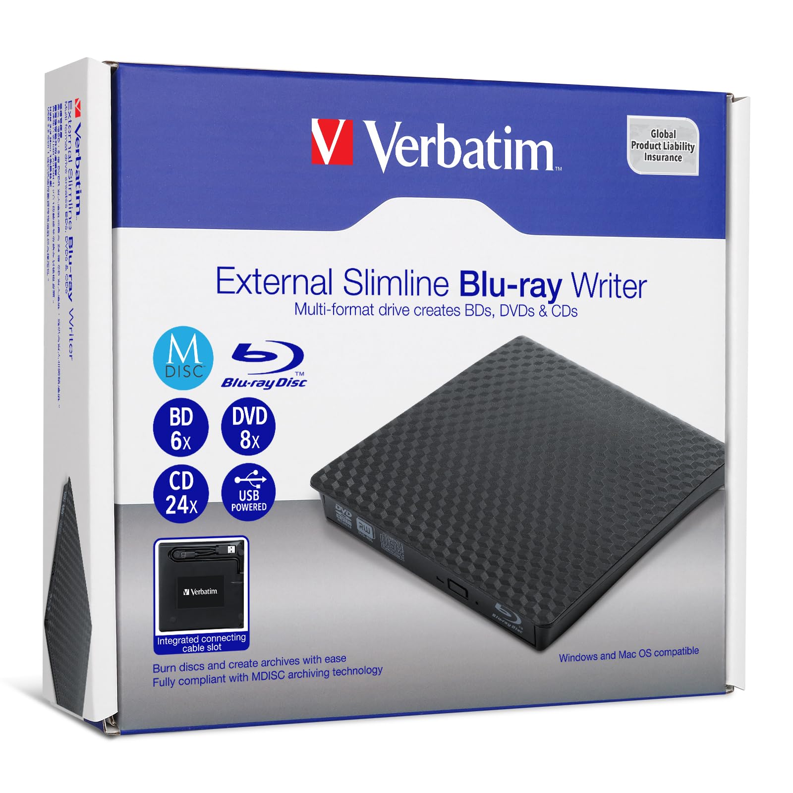 Verbatim 66718 External Slimline Blu-ray Writer USB 3.2 Gen 1 for M ...