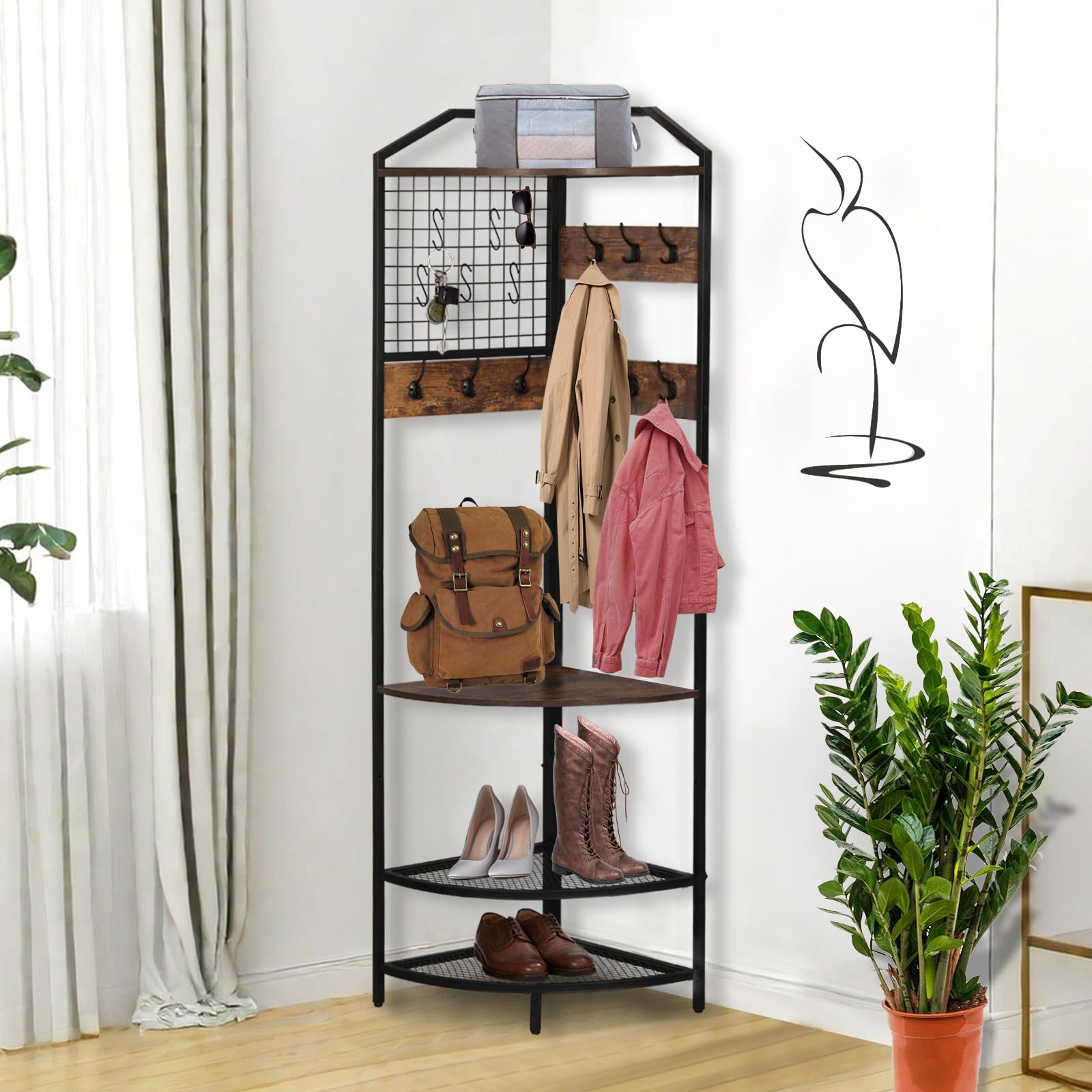 Amazon.com: Wioazo Corner Coat Rack, Corner Coat Rack with Shoe Storage ...