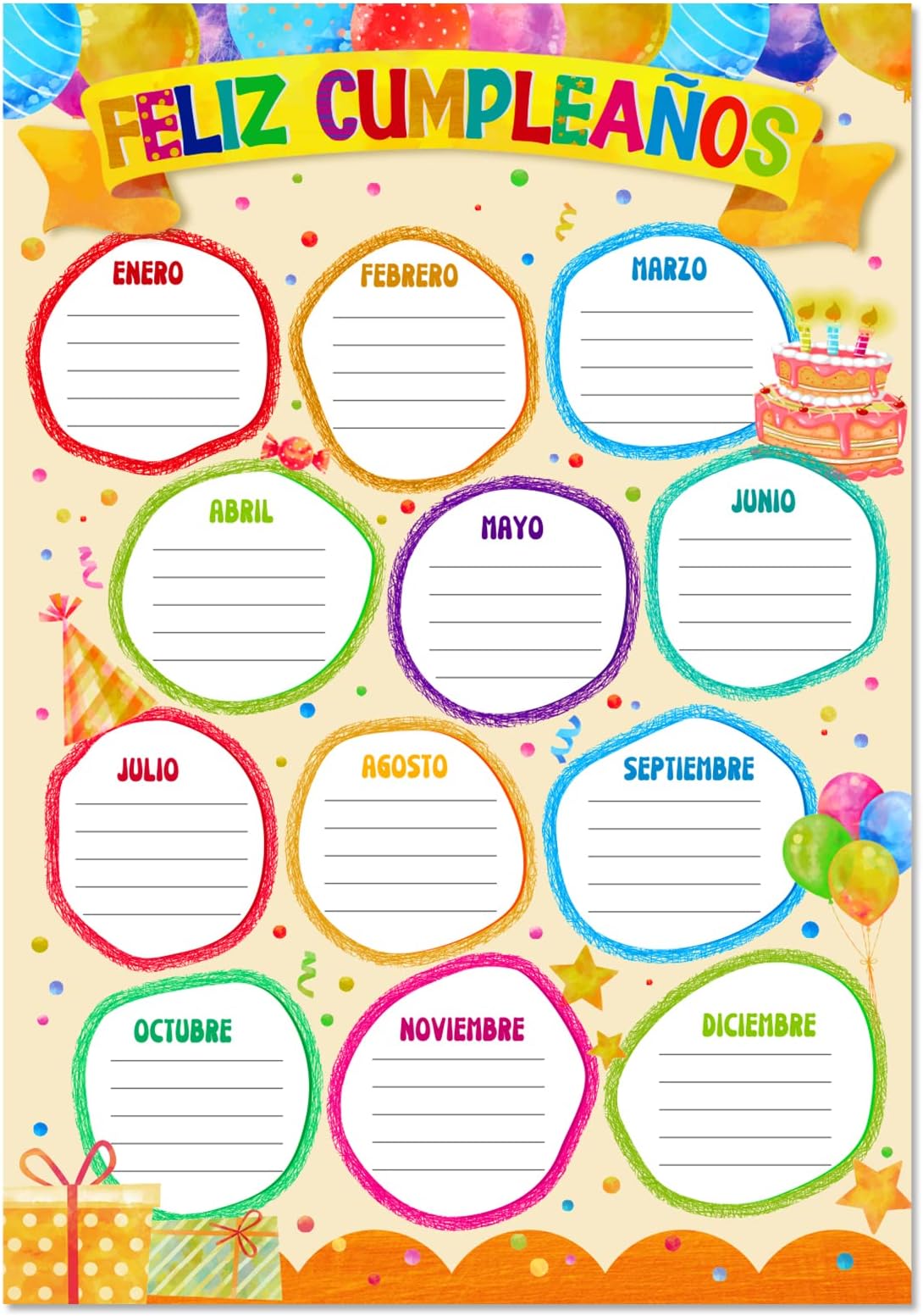 Amazon.com: FaCraft Spanish Birthday Chart for Classroom - Happy ...