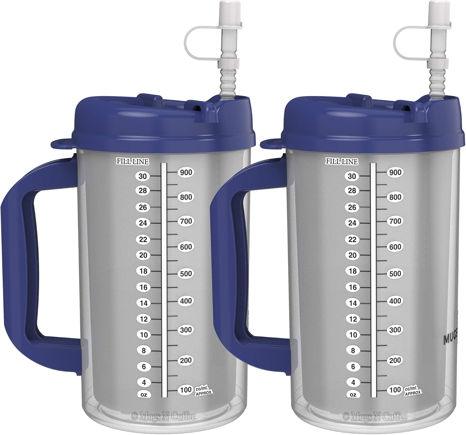 Amazon.com: (2) 32 oz Hospital Mugs with Blue Lids - Insulated Cold ...