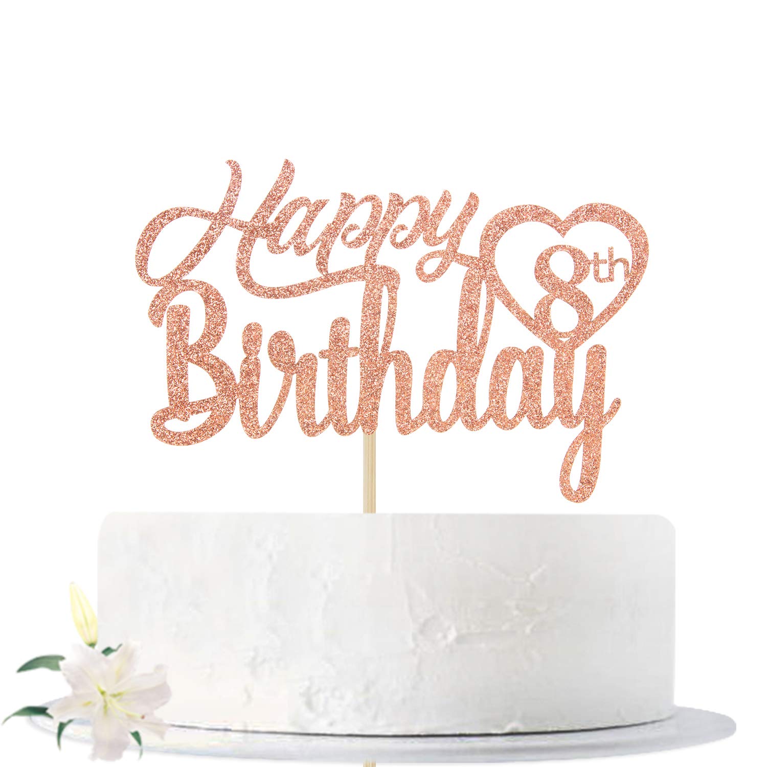 Buy Rose Gold Glitter Happy 8th Birthday Cake Topper, Hello 8, Cheers ...