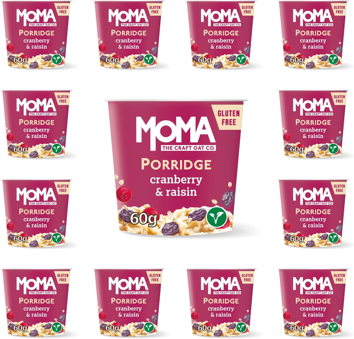 MOMA Instant Porridge Pots VEGAN CRANBERRY & RAISIN - Pack of 12 x 60g ...