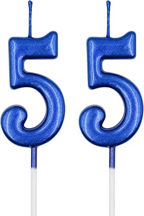 Amazon.com: 55th Birthday Candles, Blue Number 55 5 Candle for Cake ...