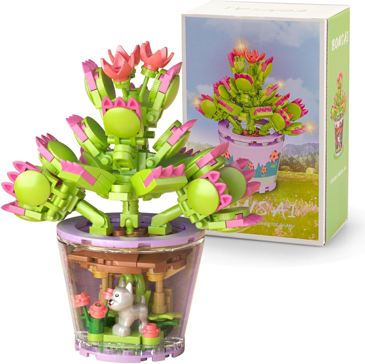 Amazon.com: SIEOLL Mini Bonsai Building Toys Simulation Flowers and ...