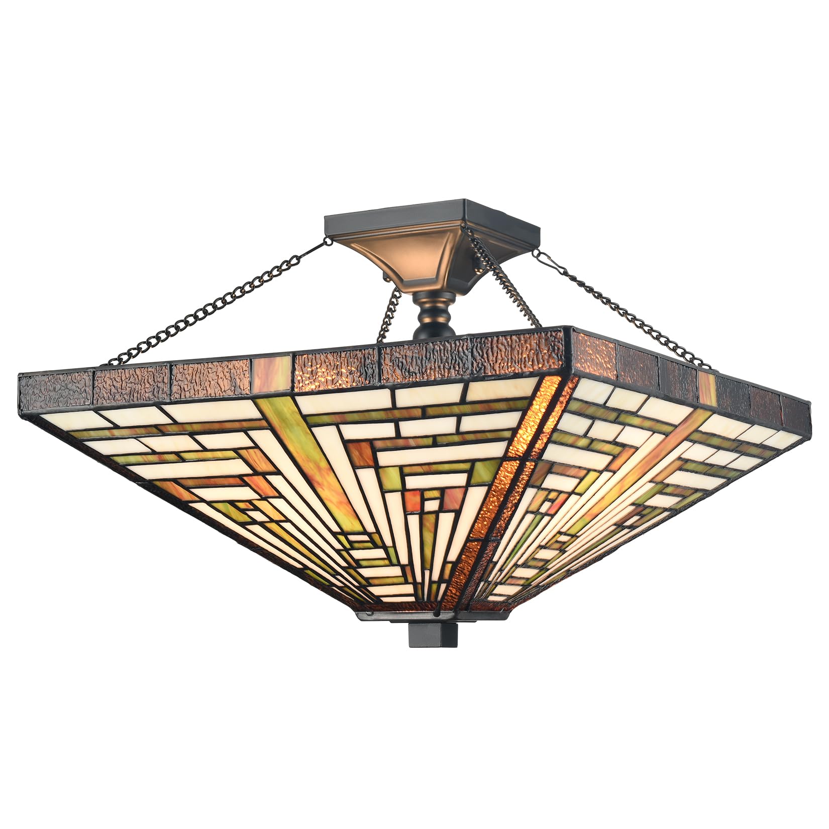 SAMTEEN Tiffany Style Ceiling Light 3-Light Stained Glass Semi Flush ...