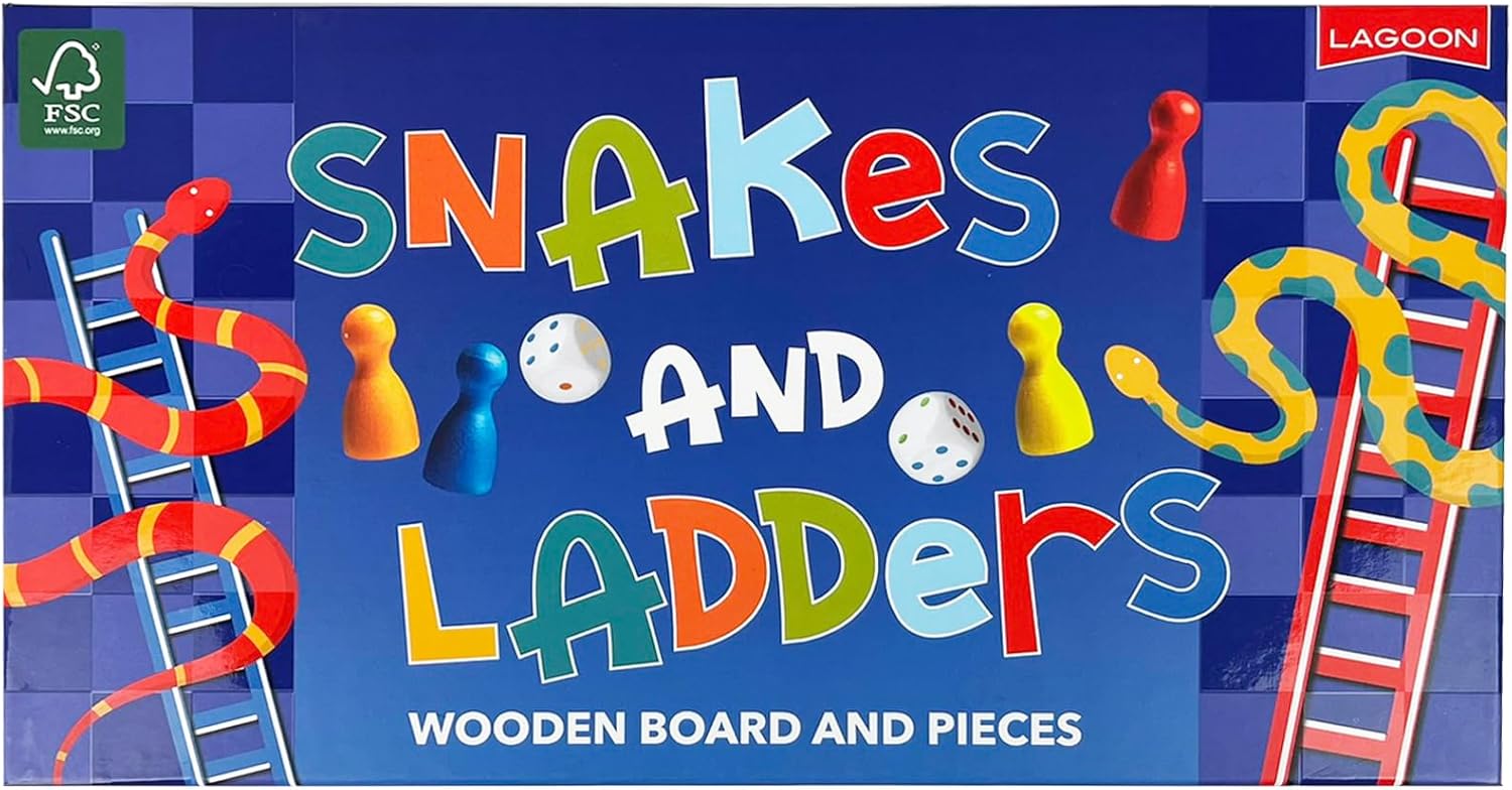Lagoon Snakes and Ladders Wooden Board Game, Brown : Amazon.co.uk: Toys ...