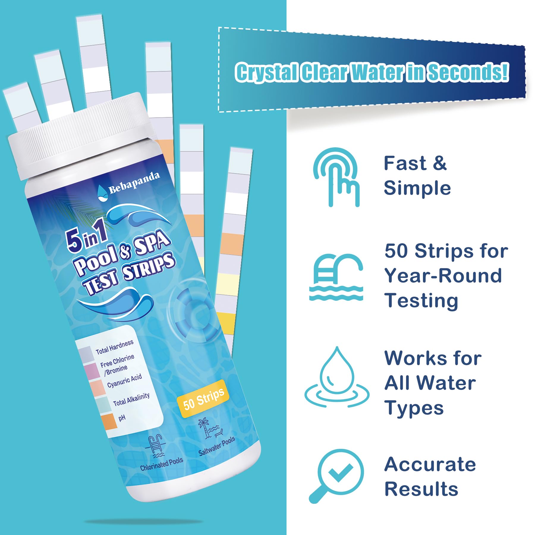 Spa Water Test Strips 7-Way Pool Test Strips, 150 Strips Water Chemical ...