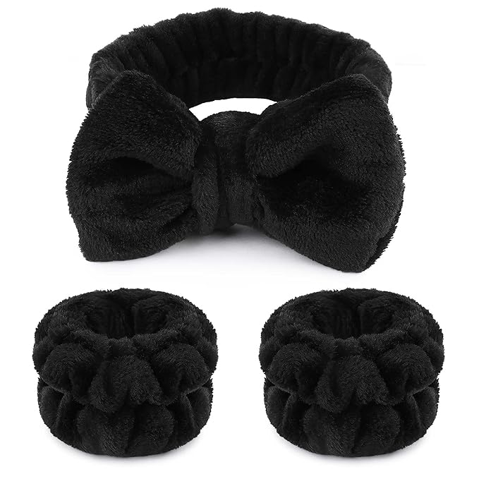 Amazon.com : WSYUB Makeup Headbands, 1pcs Black Spa Headband Fluffy Bow ...
