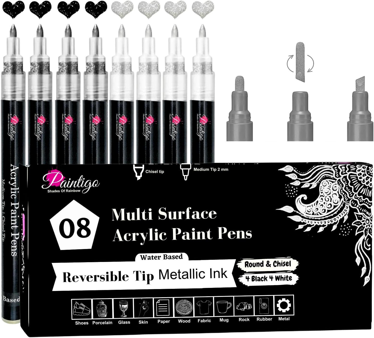 Amazon.com: PAINTIGO Acrylic Paint Pens,8 Pack 4 Black and 4 White ...