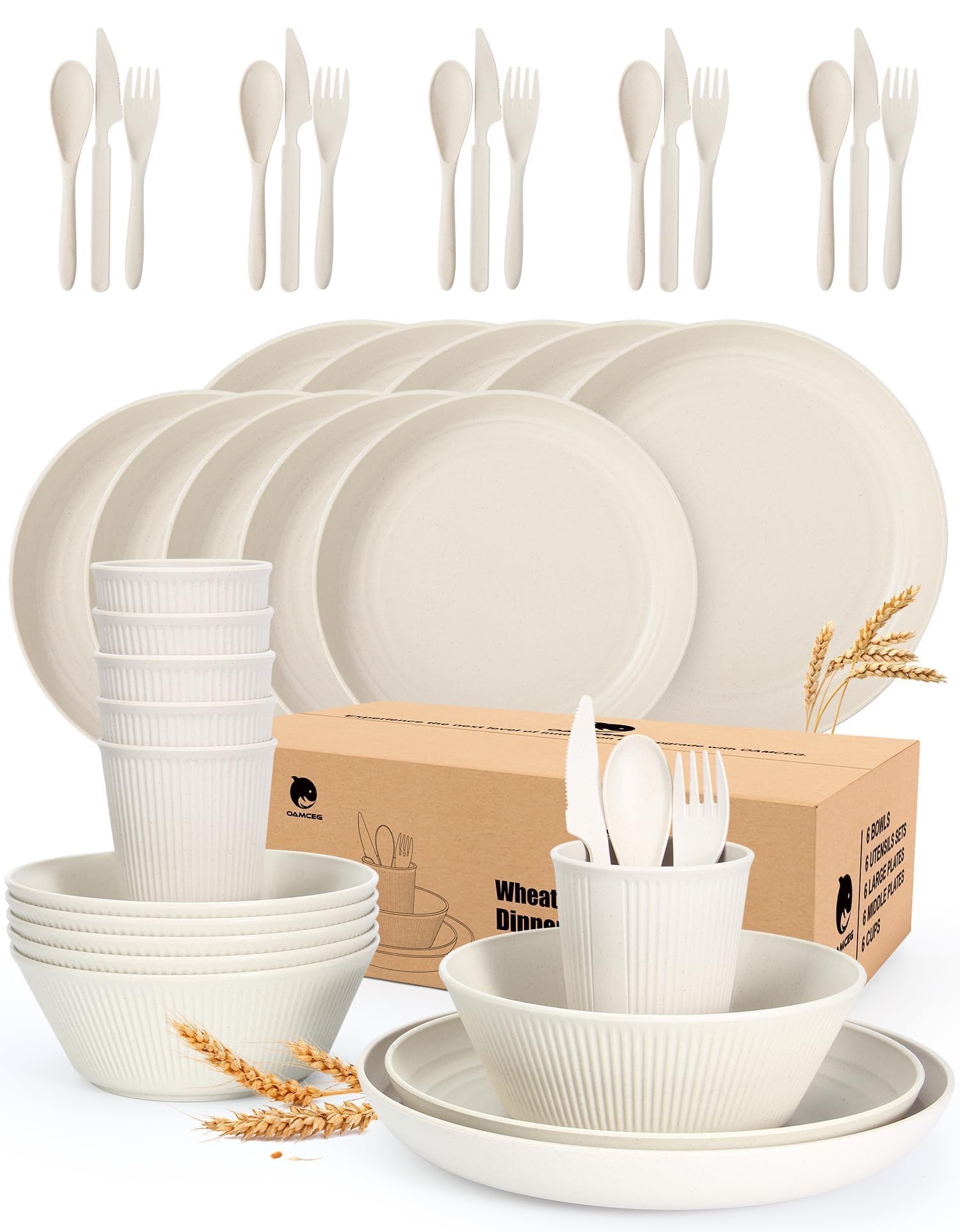 Amazon.com | OAMCEG Wheat Straw Dinnerware Sets 42 Pcs, Plastic Plates ...