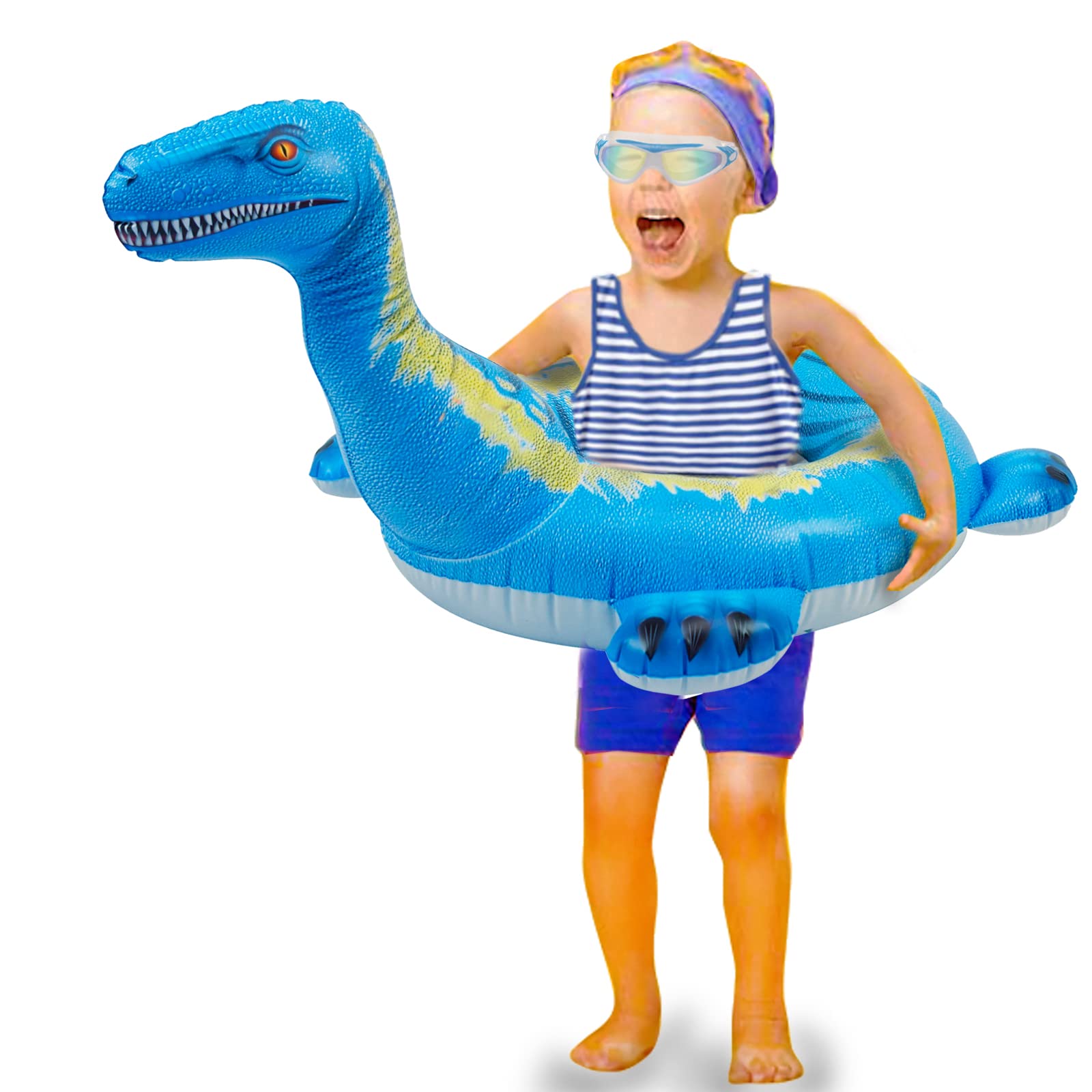 Snapklik.com : HOHQB Lifelike Raptor Inflatable Dinosaur Pool Floats Kids