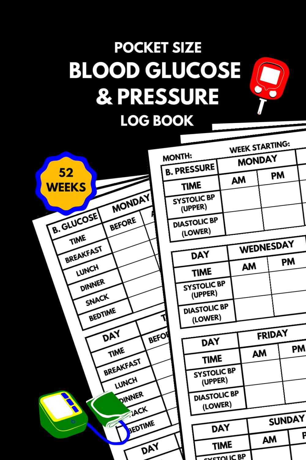 Pocket Size Blood Glucose & Pressure Log Book: Mini 4 X 6 inch, Pocket ...