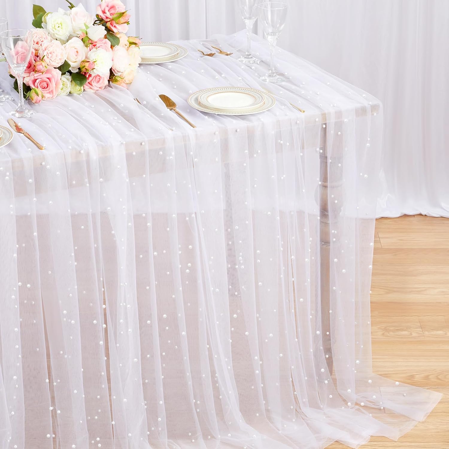 Amazon.com: Pearl Tulle Fabric Tablecloth White Tulle Fabric by The ...