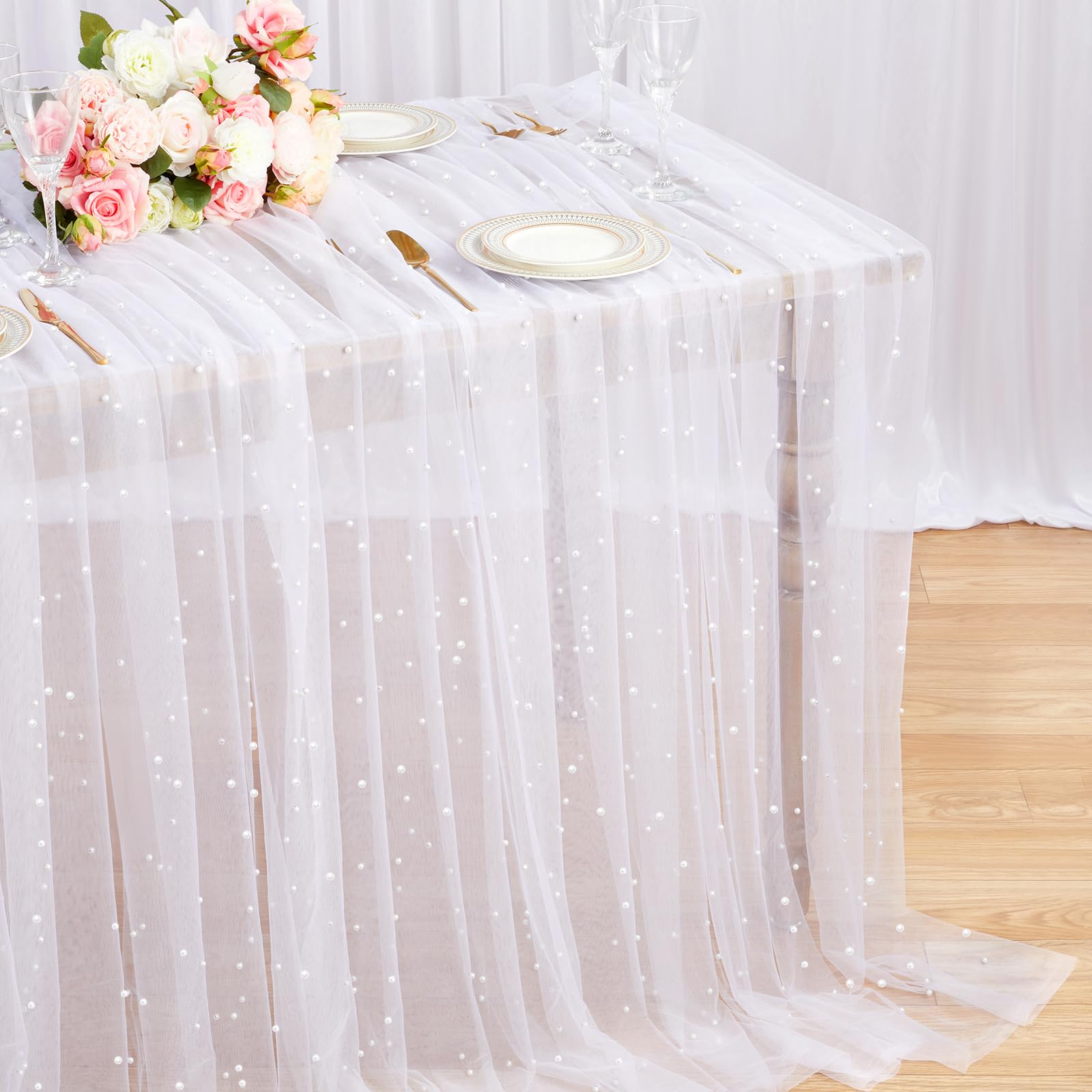 Amazon.com: Pearl Table Runner White Tulle Fabric, Wedding Table Decor ...