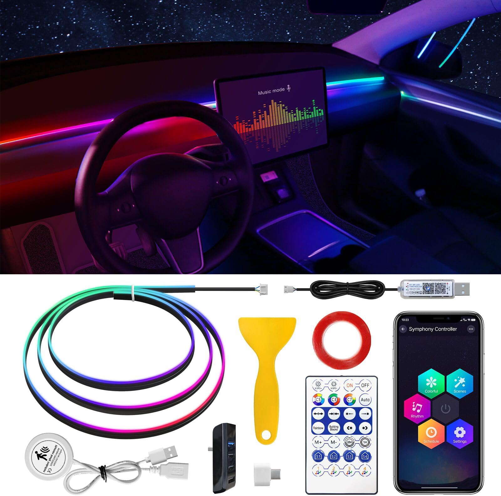 Amazon.com: Tesla Dreamcolor Acrylic Interior Car LED Strip Light ...