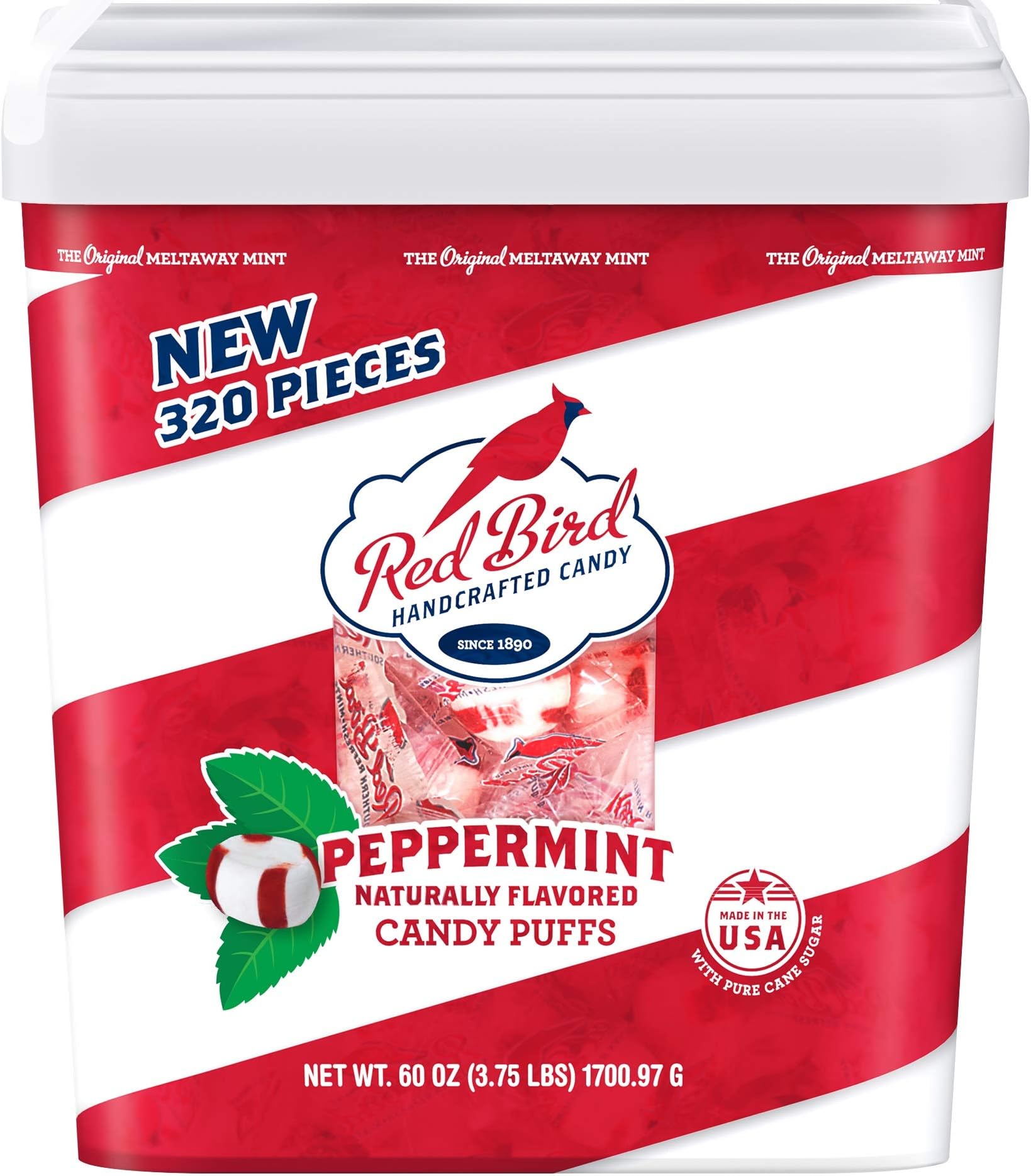 Amazon.com : Red Bird Soft Peppermint Candy Puffs 60 oz Tub w/Handle ...