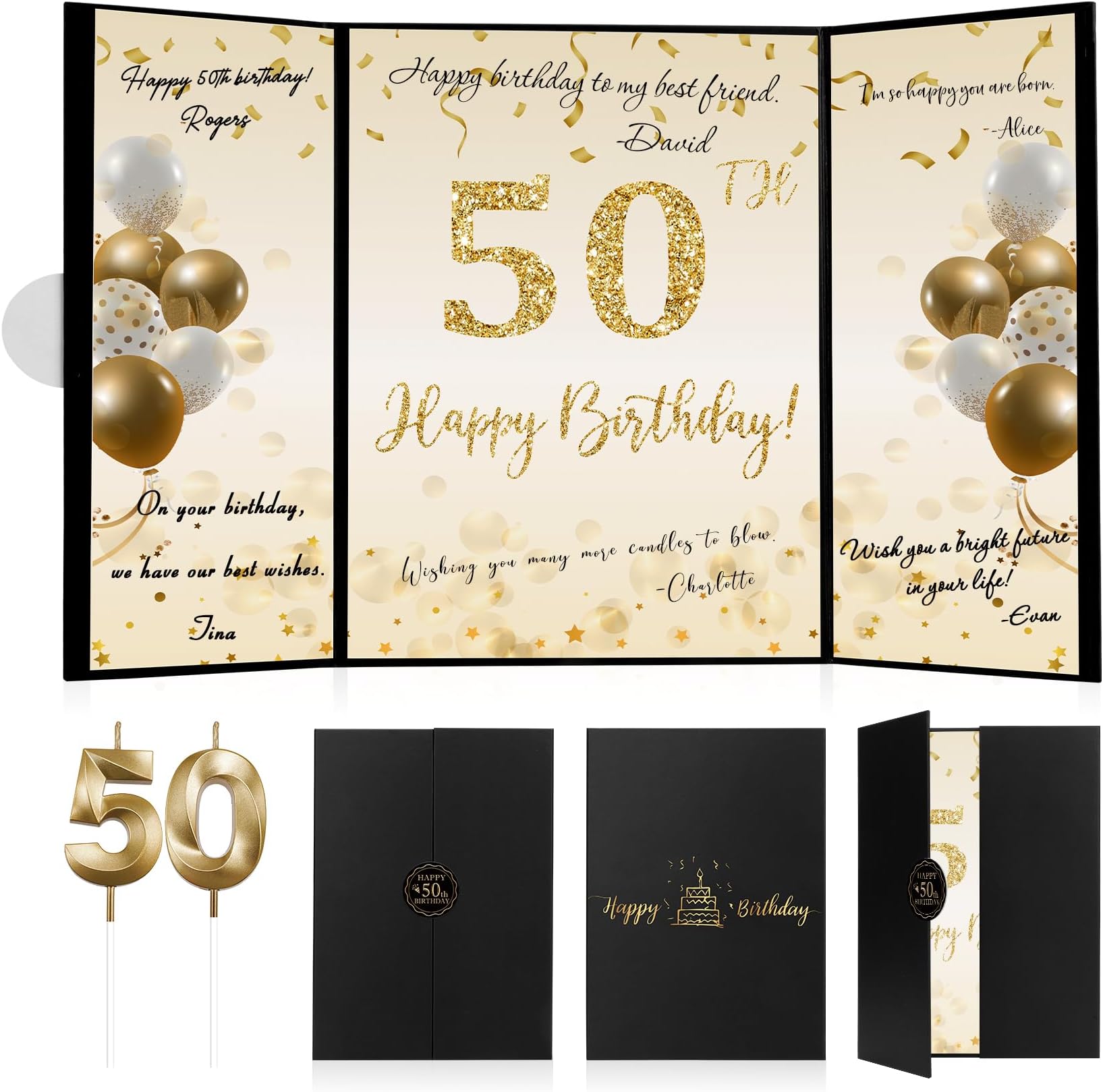 Amazon.com: 50th Birthday Guest Book Black Gold Party Decorations 16 ...